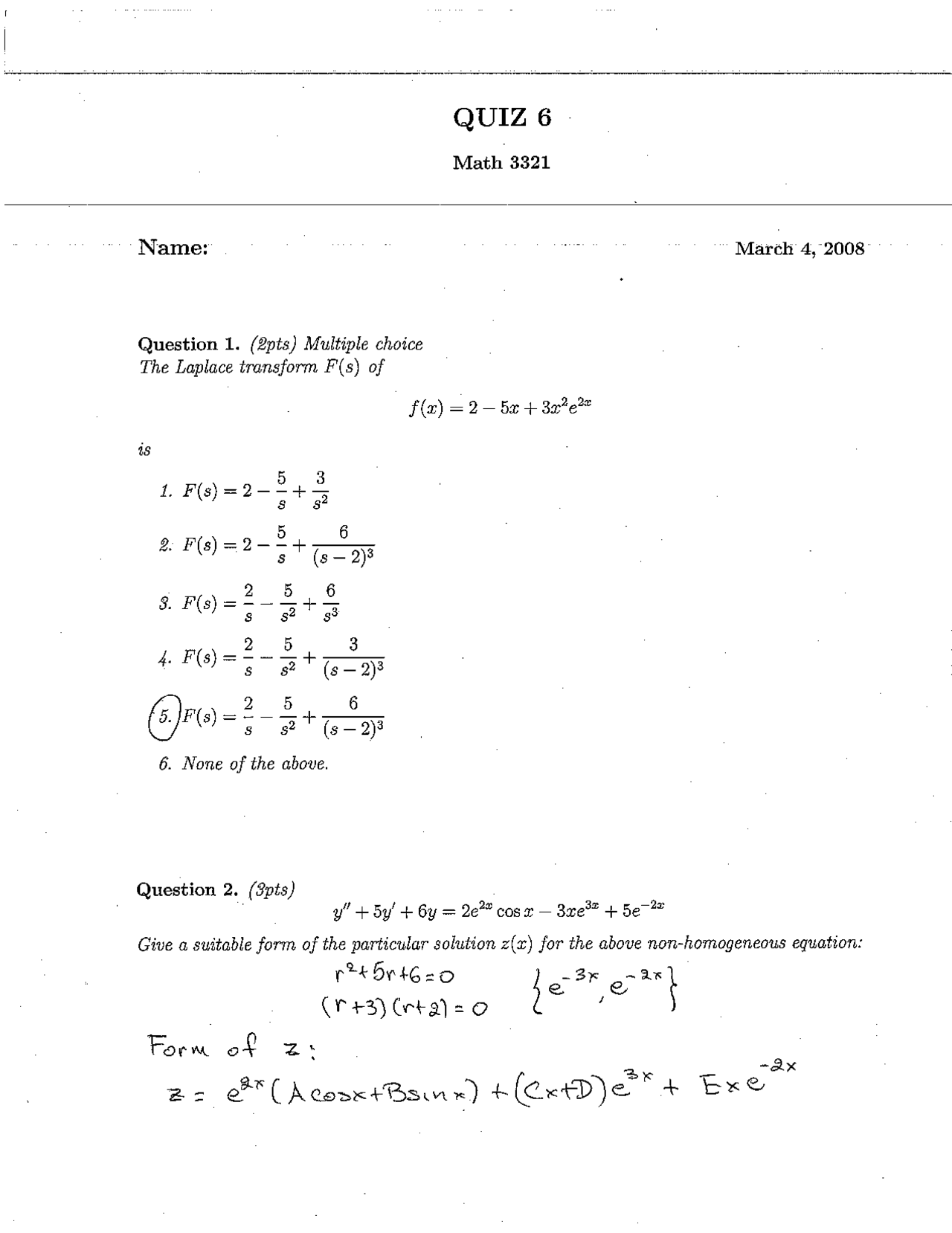 3 Solved Questions To Find The Laplace Transform Quiz 6 Math 3321