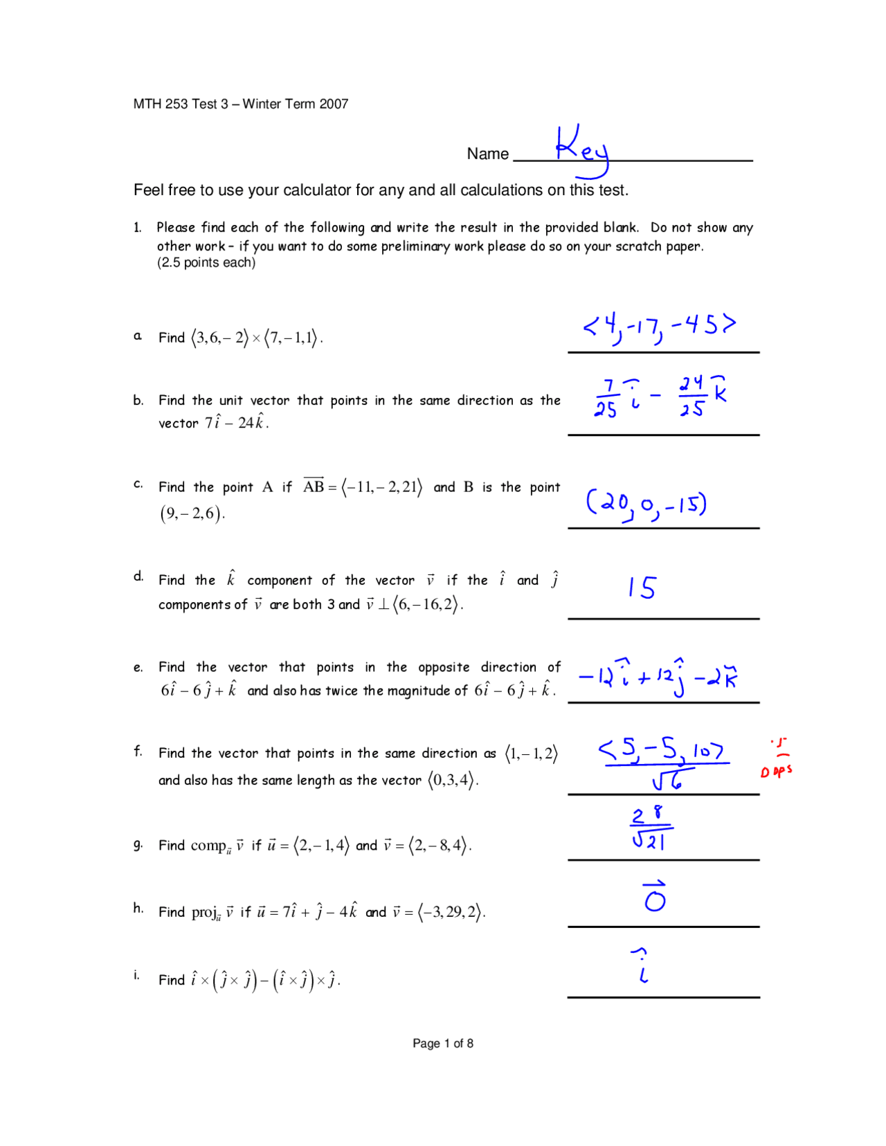 Solved Questions For Exam Iii Calculus Iii Mth 253 Docsity