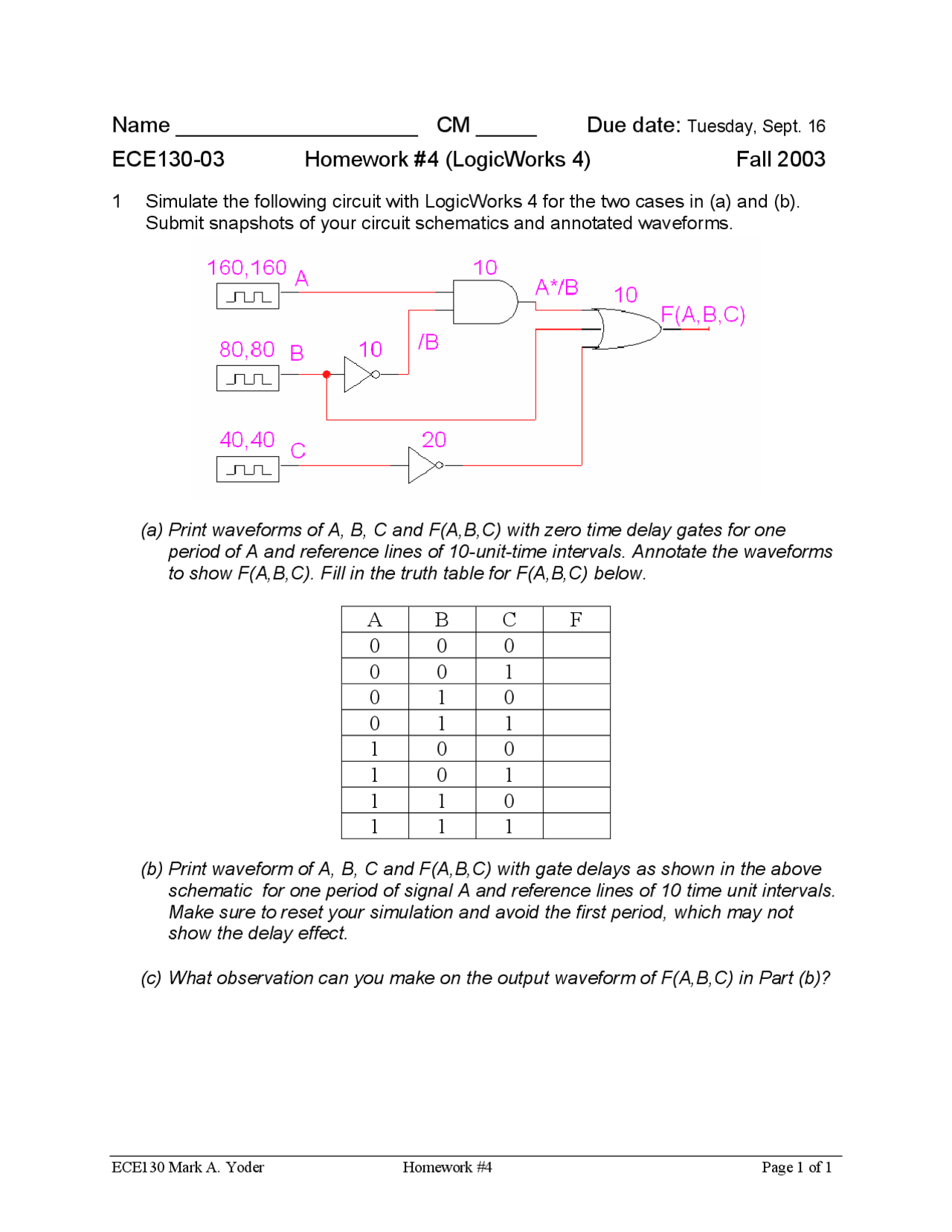 Homework 4 Practice Problems On Introduction To Logic Design Ece 130 Docsity