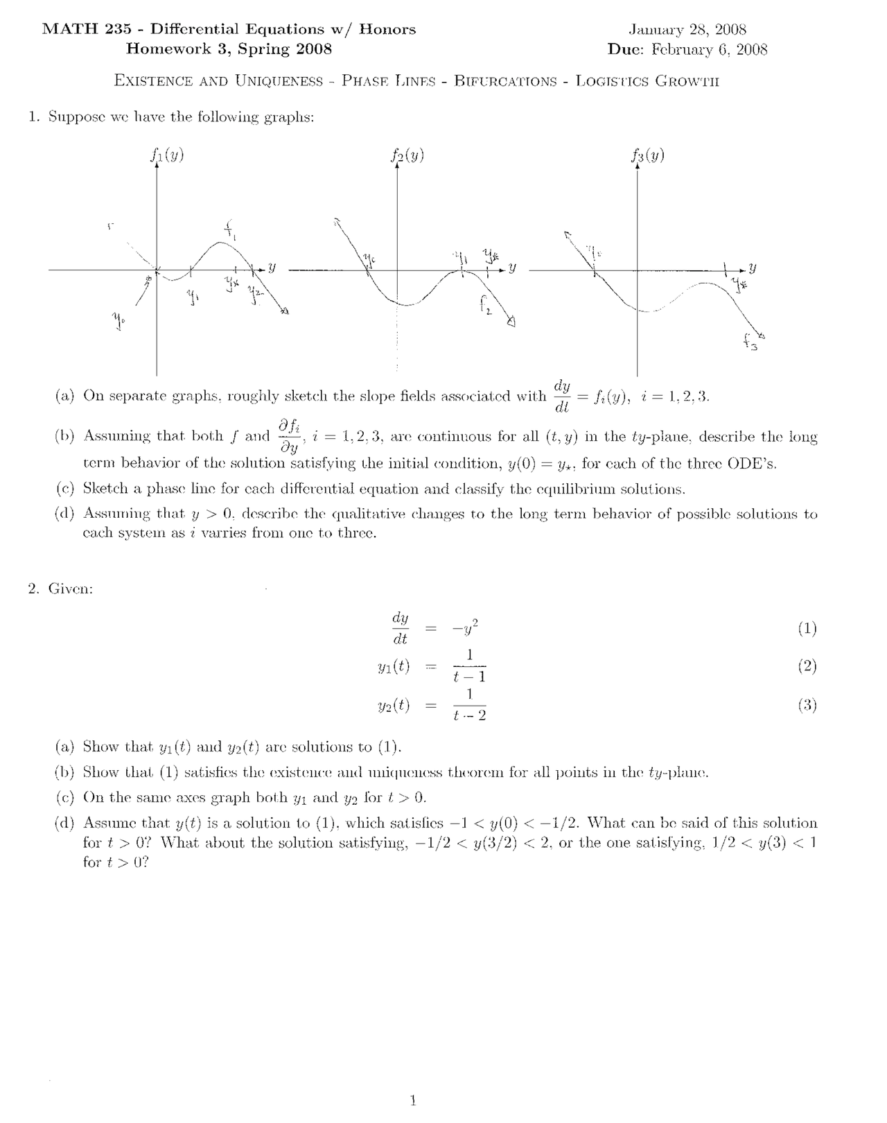 Differential Equations Homework 3 Questions Math 225 Docsity