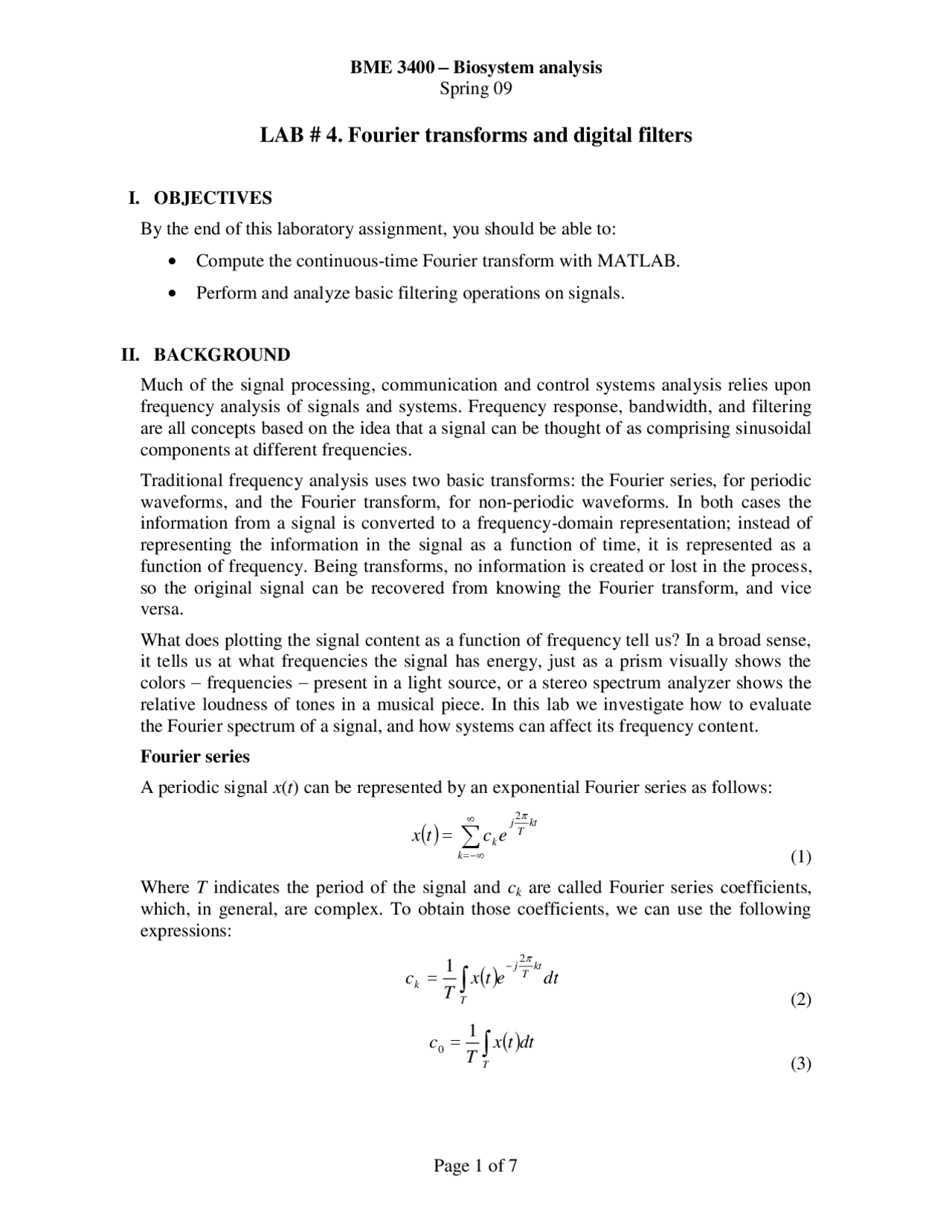 Fourier Transforms And Digital Filters Biosystem Analysis Lab Bme