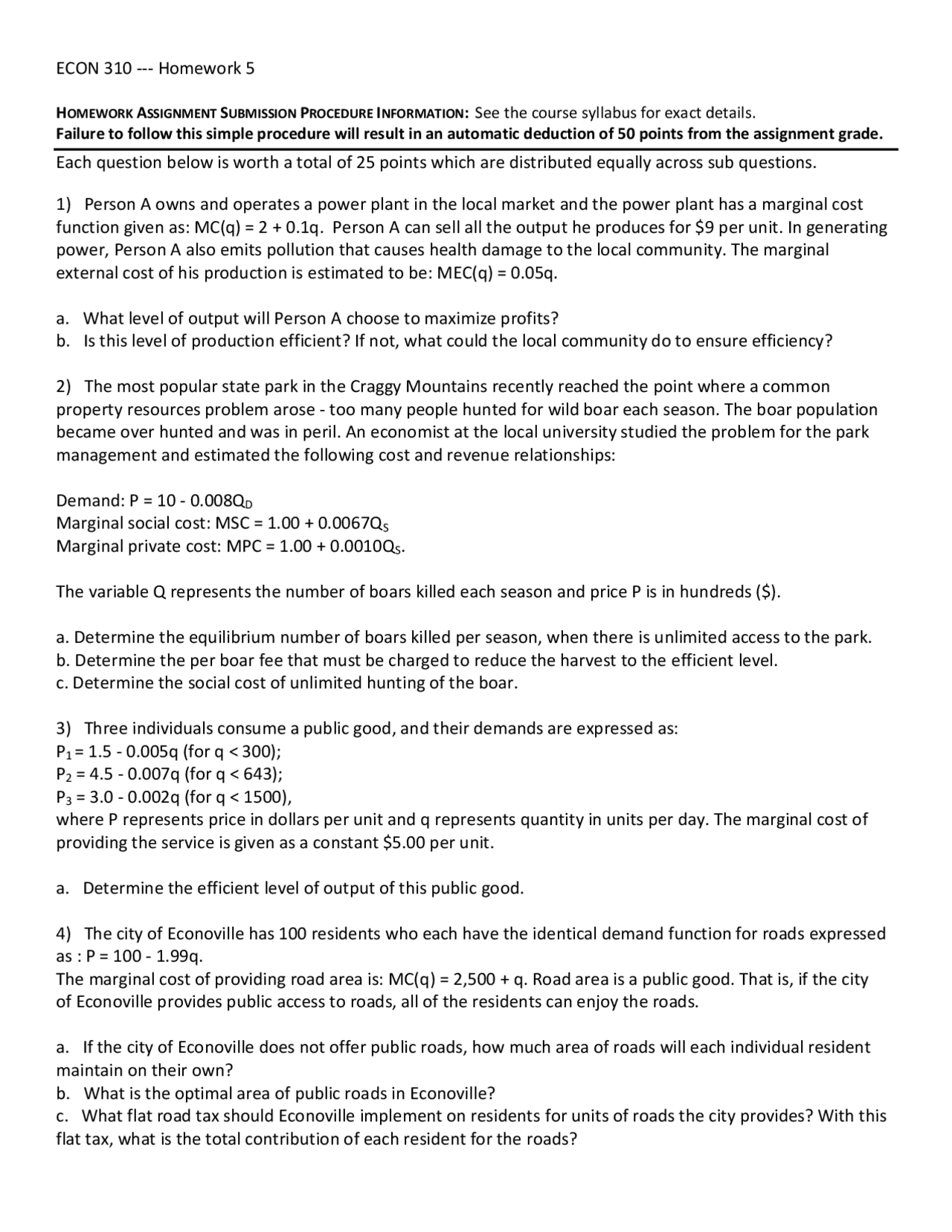 Homework 5 Problems Intermediate Microeconomic Analysis Econ 310