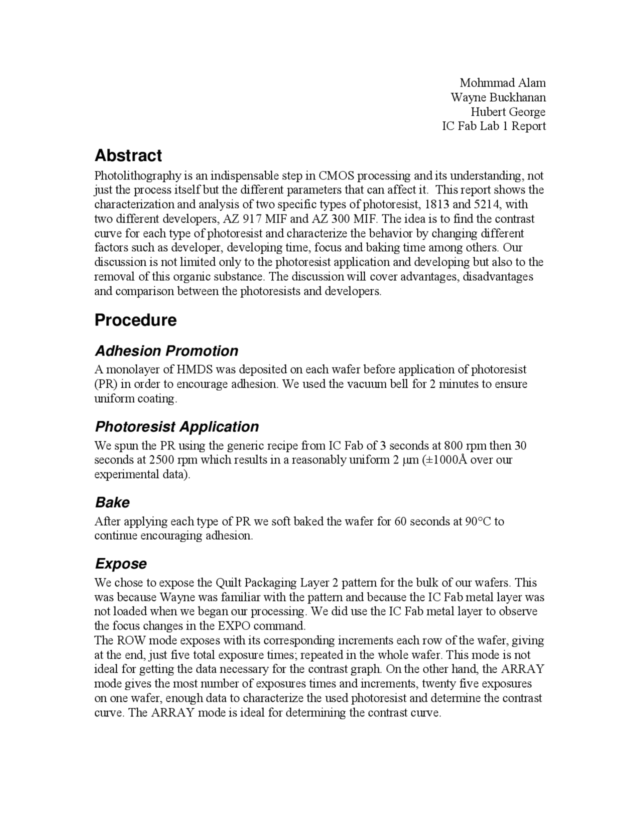 Practice Lab 1 Report Integrated Circuits Fabrication Ee 60546