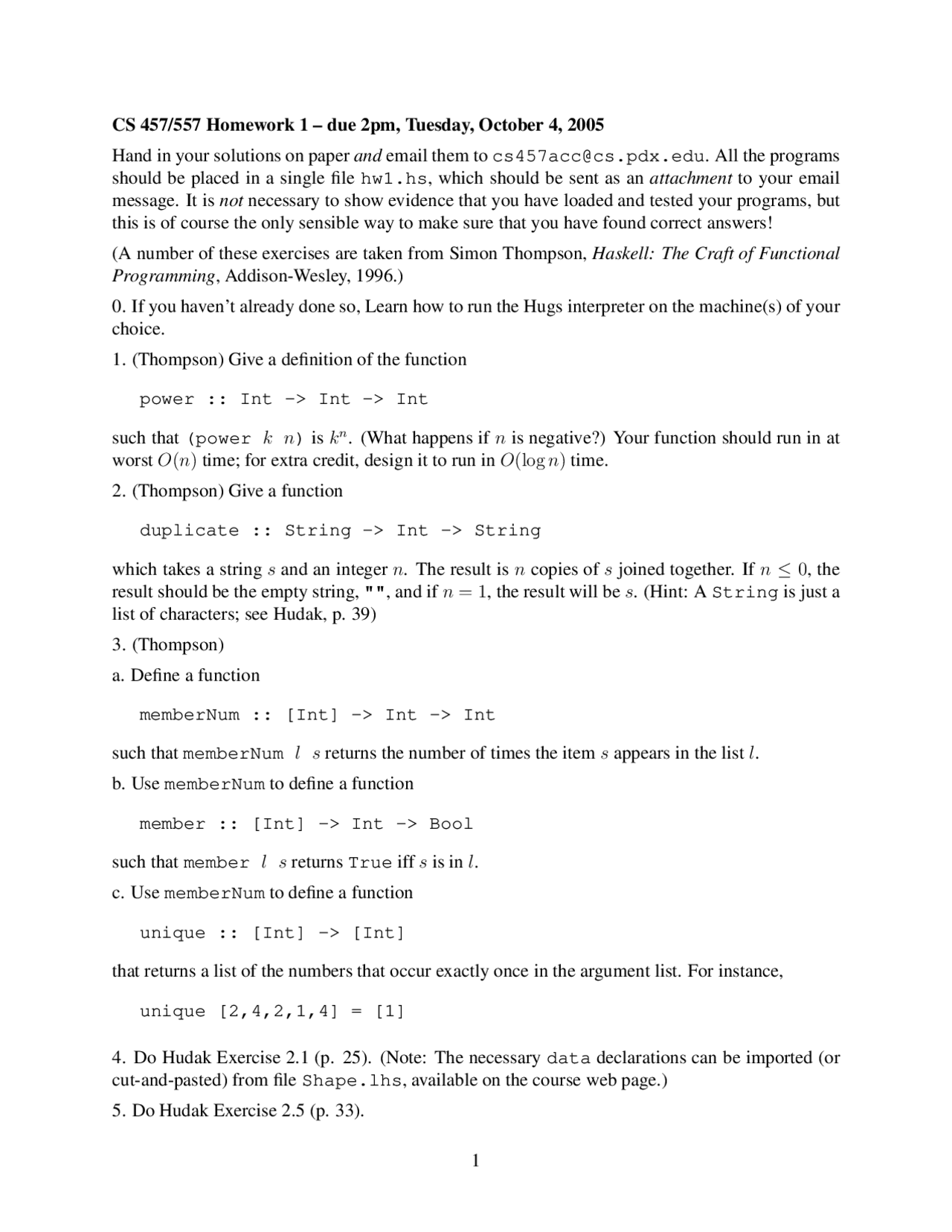 Homework 1 With 5 Practice Problems On Functional Languages Cs 457