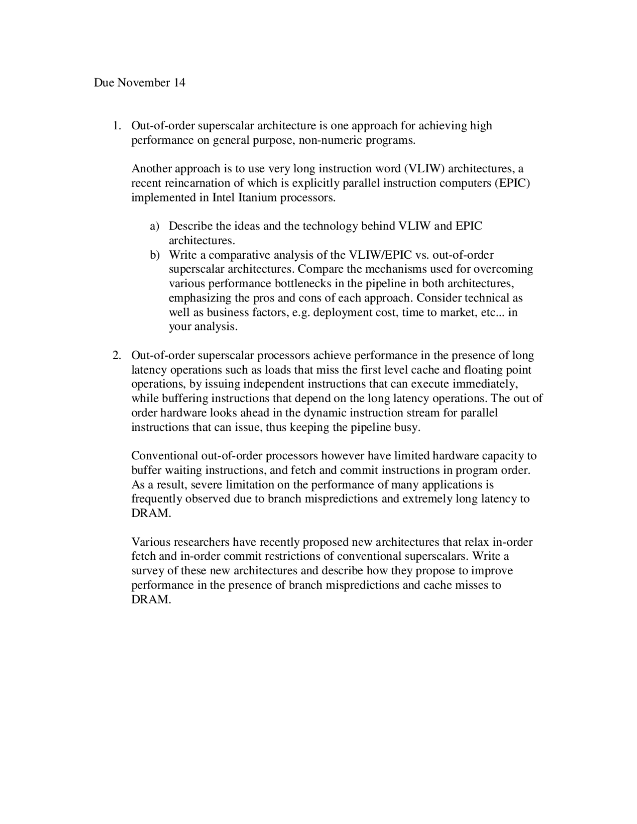 Notes On Out Of Order Superscalar Processors Advance Computer