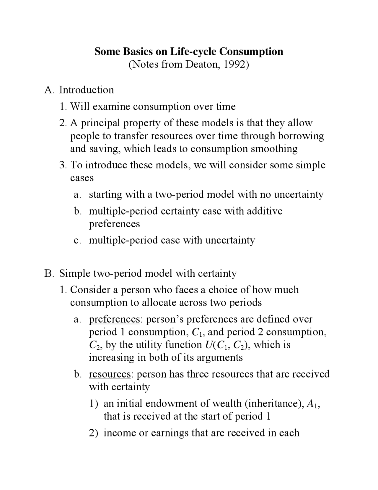 Some Basics On Life Cycles Consumption Eco 721 Docsity