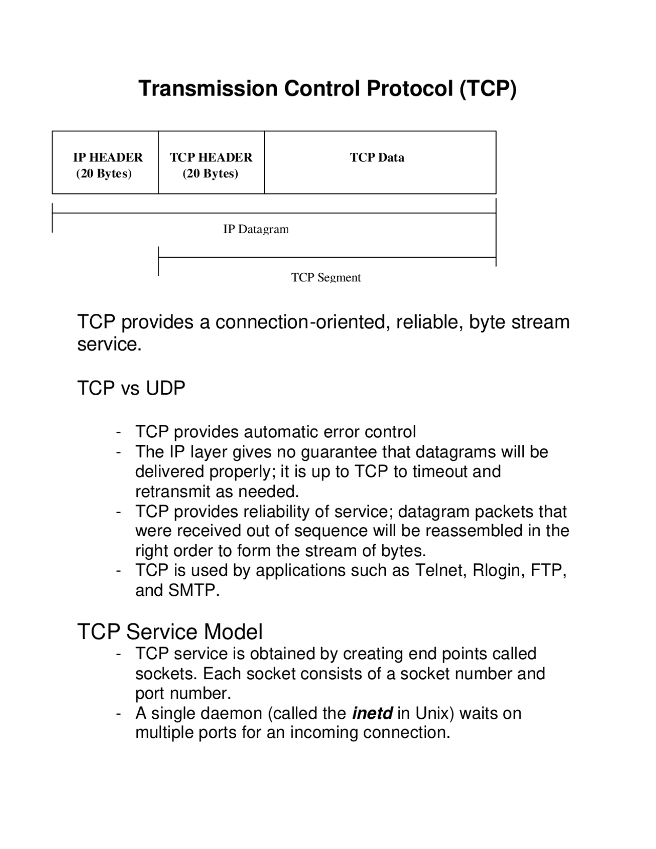 Transmission Control Protocol Lecture Notes Cs 450 Docsity