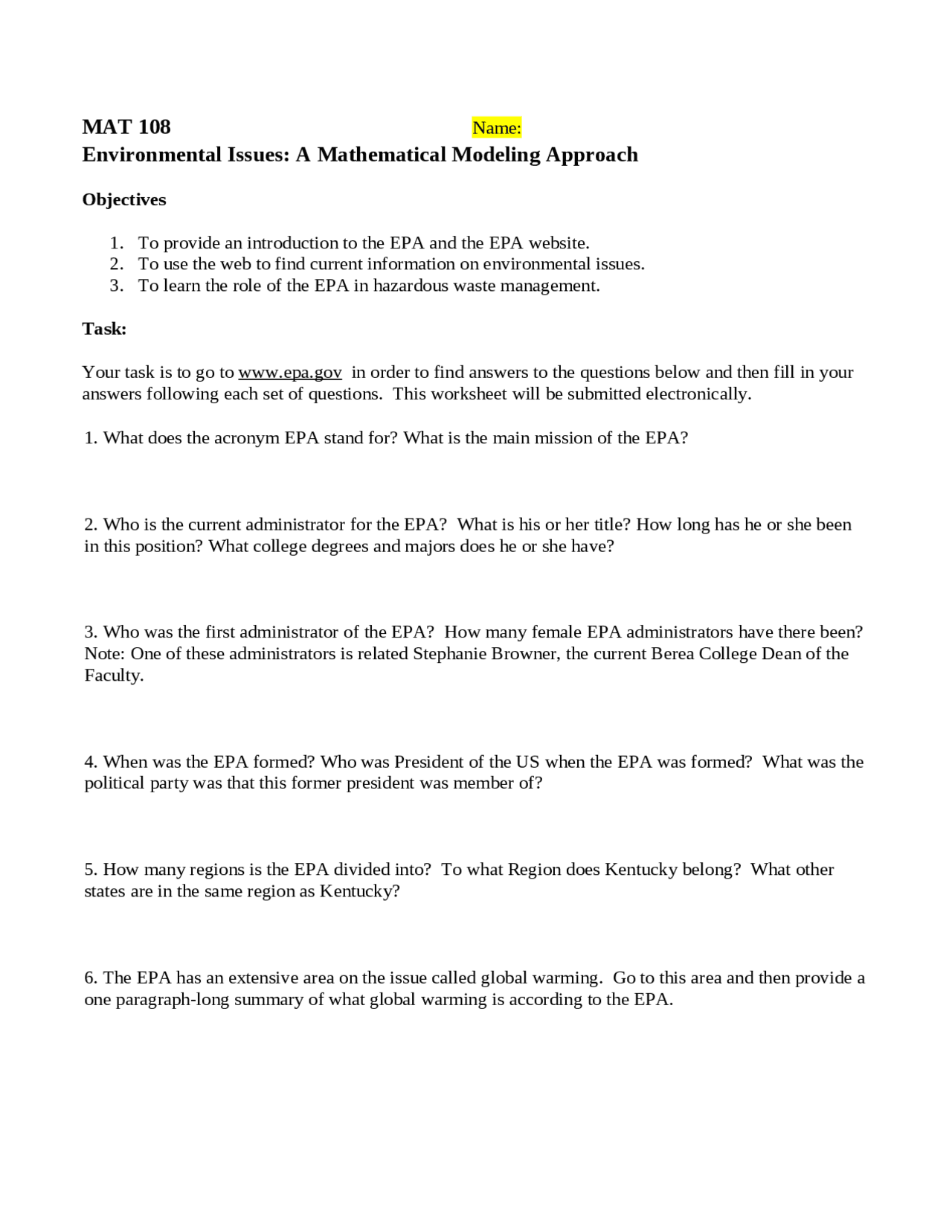 Environmental Issues: A Mathematical Modeling Approach - EPA Information and Activities ...