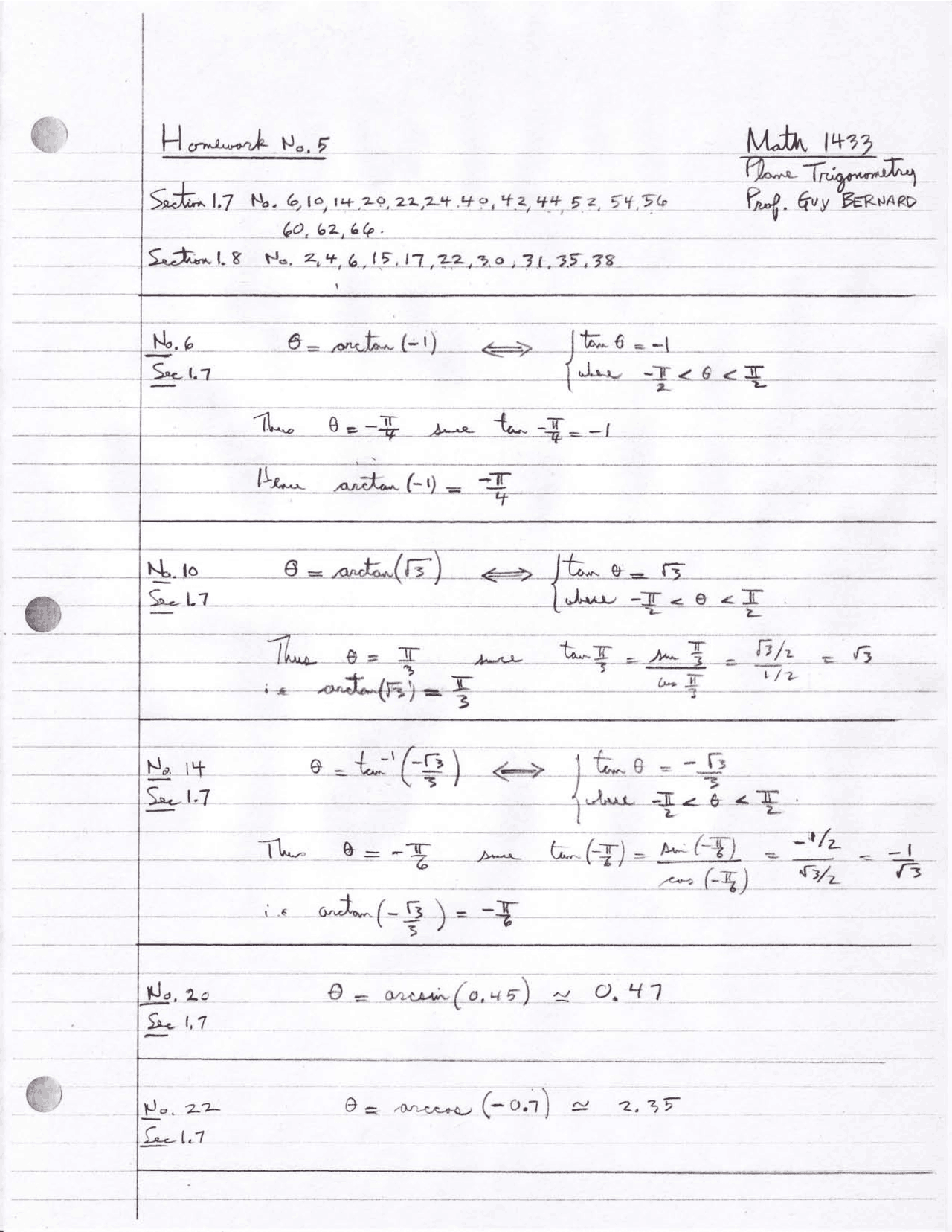 12 Solved Questions In Plane Trigonometry Assignment 5 Math 1433