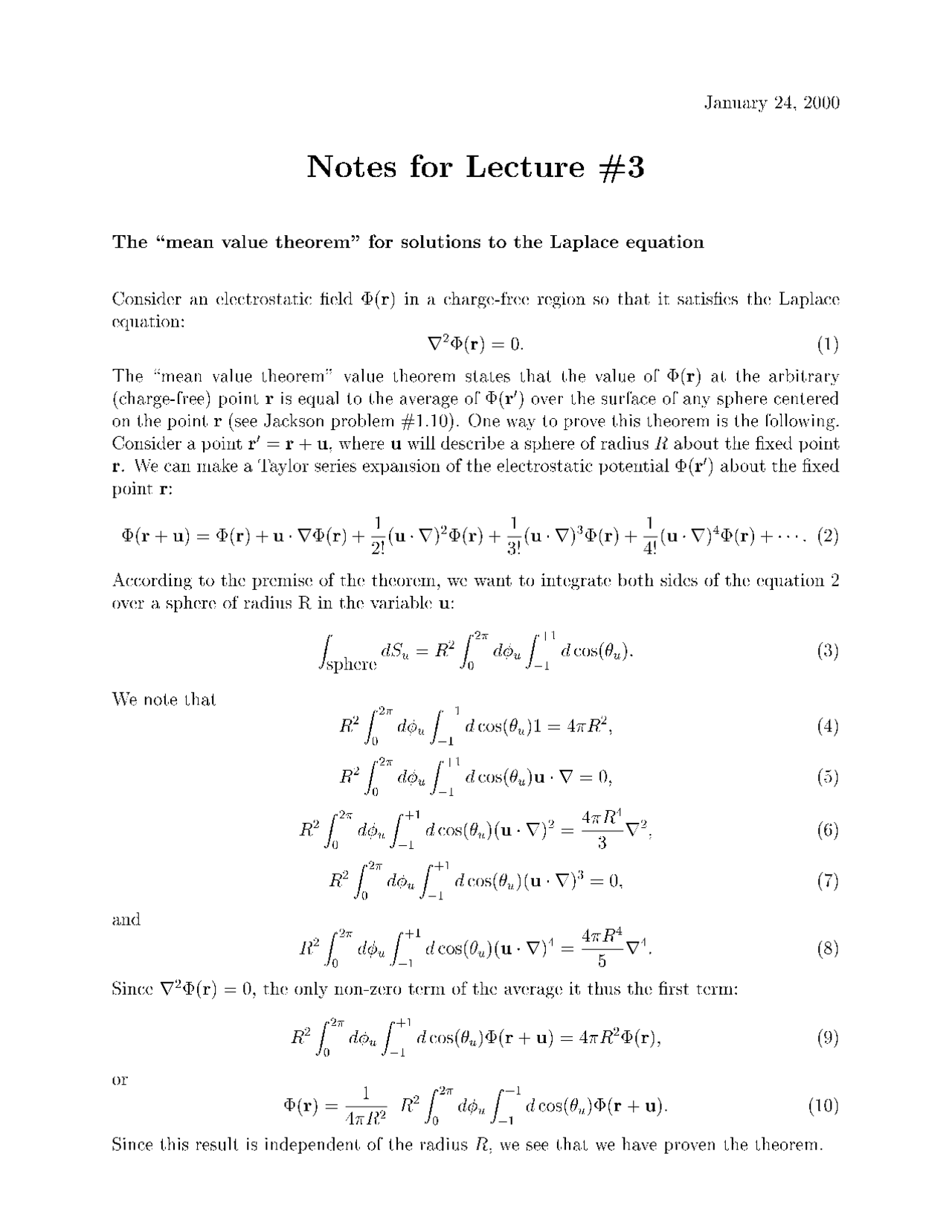 Mean Value Theorem Lecture Notes Phy 712 Docsity