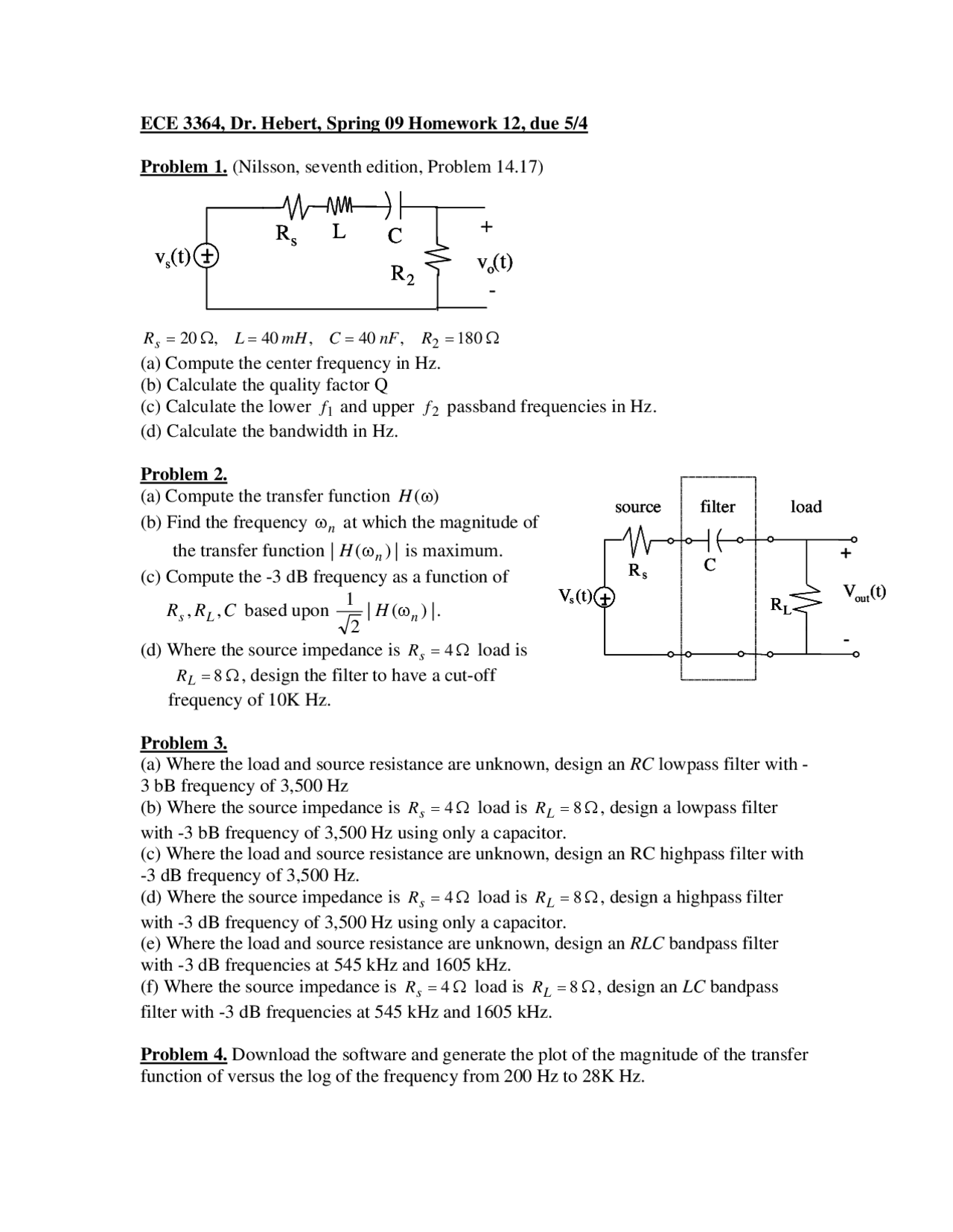 4 Unsolved Problems On Circuits And Systems Ece 3364 Docsity