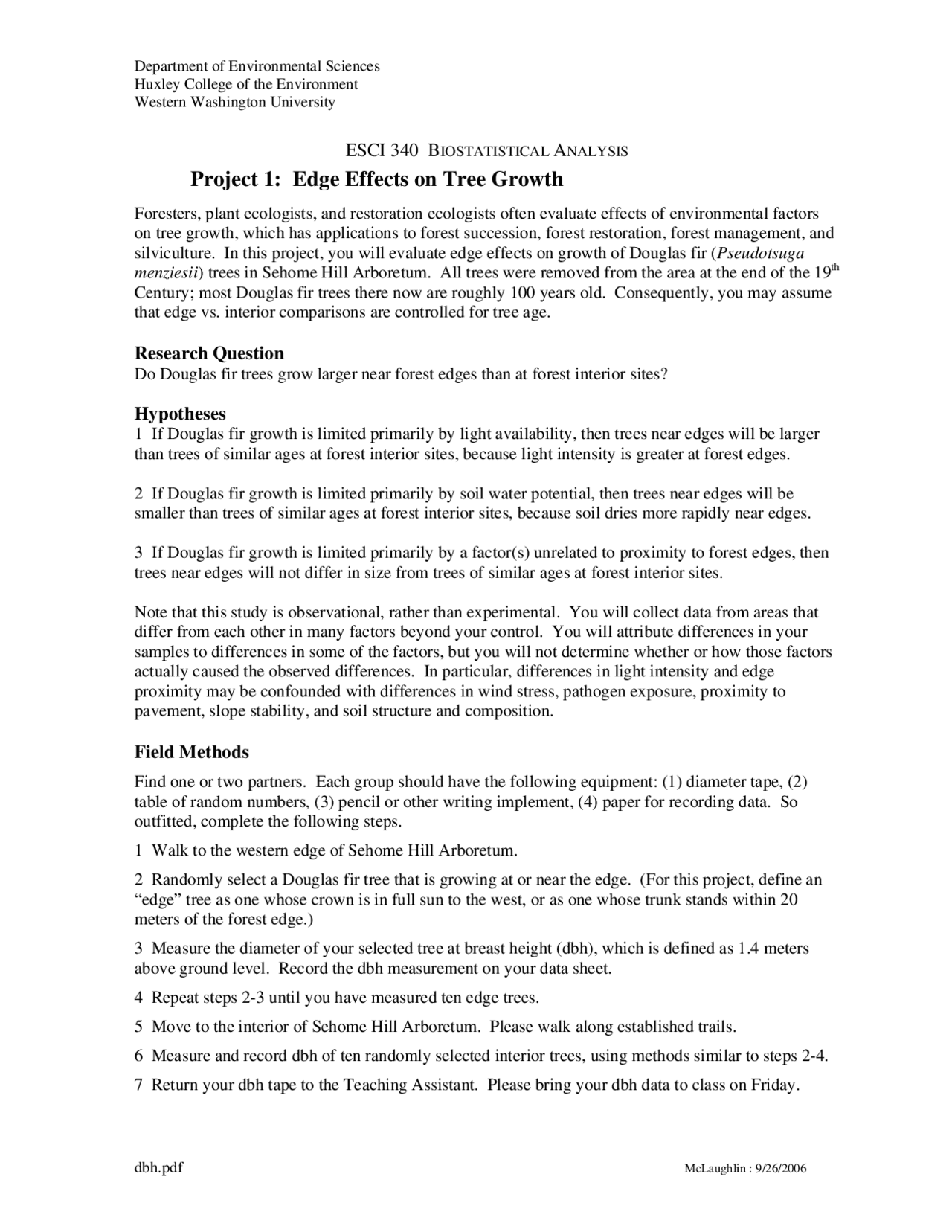 Project Report 1 On Edge Effects On Tree Growth Esci 340 Docsity