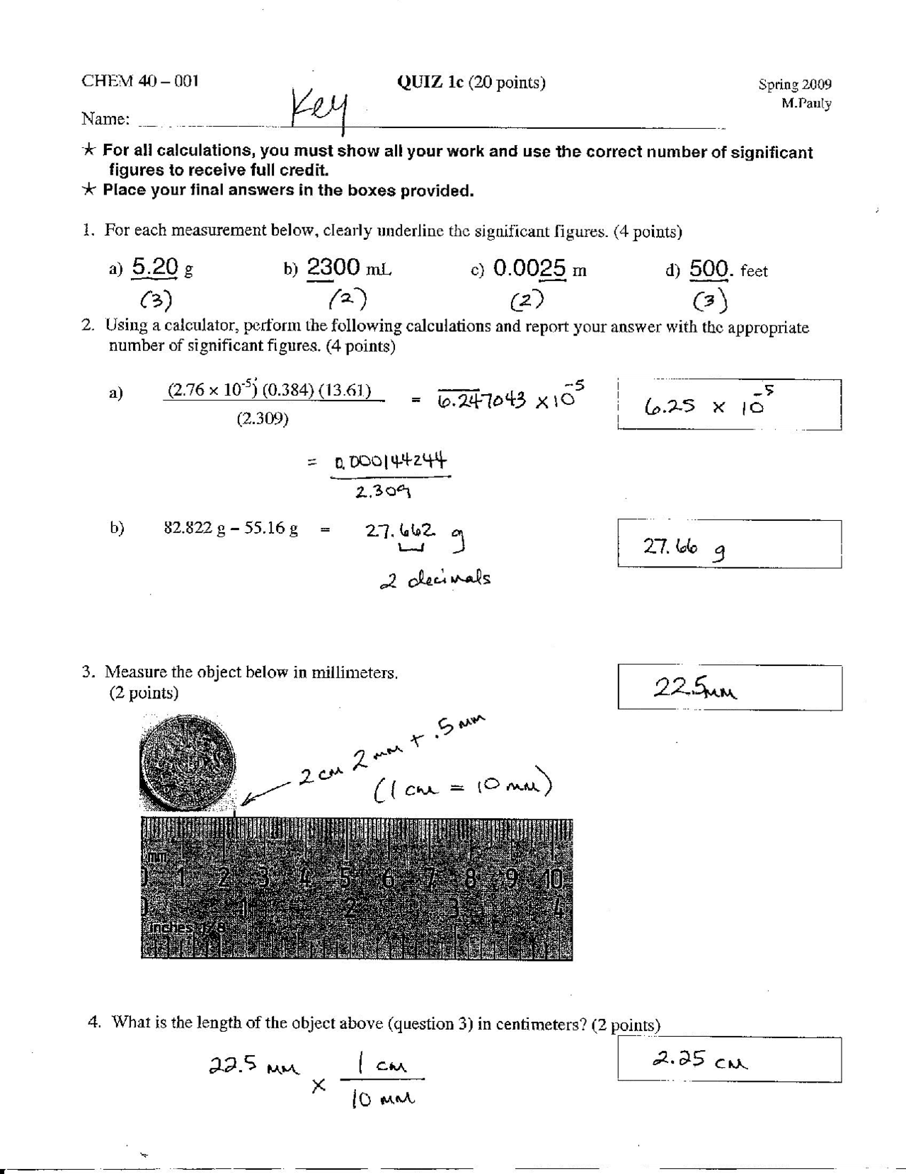 6 Problems with Answers, Quiz 1c - Introduction to Chemical Principles ...