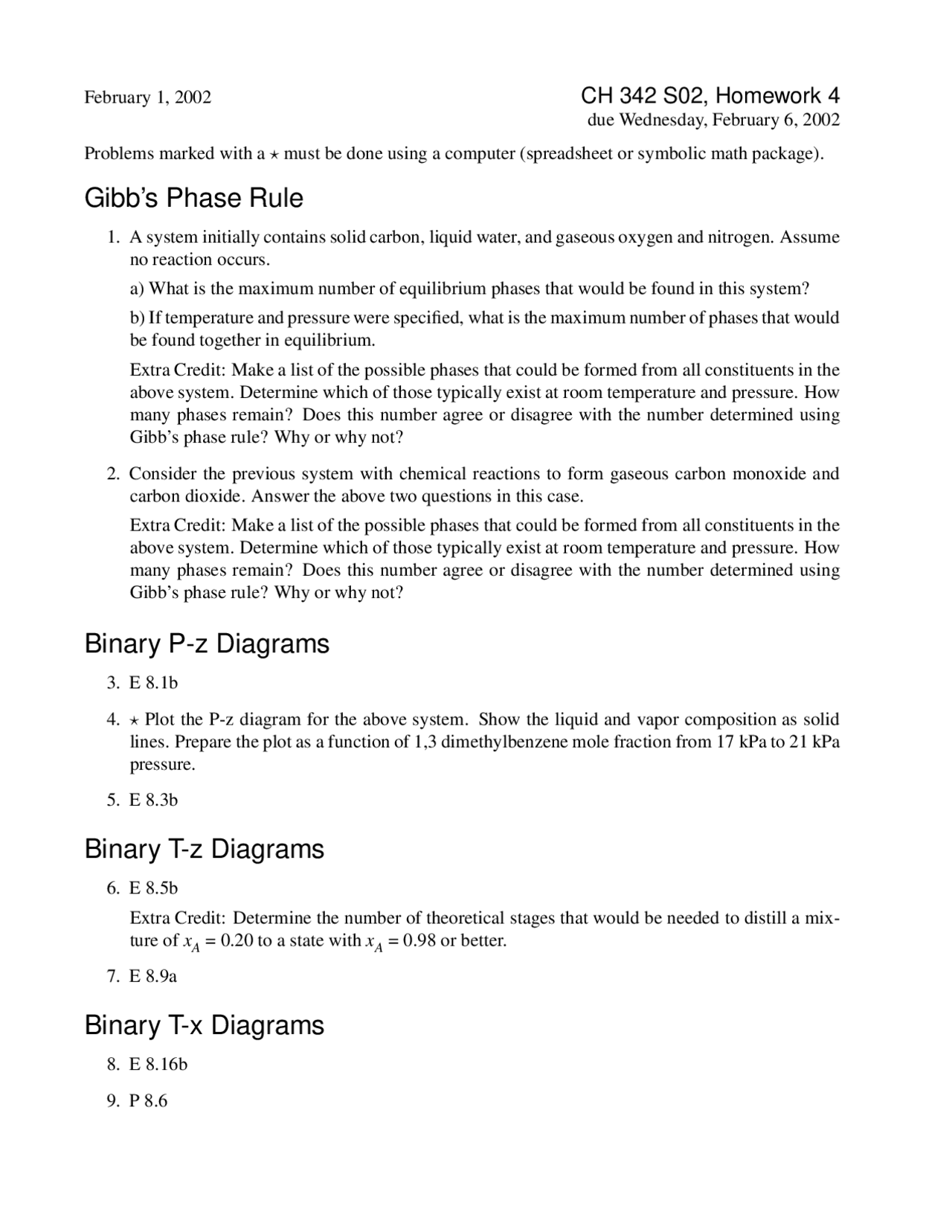 Homework 4 For Physical Chemistry Ii Fall 2002 Ch 342 Docsity