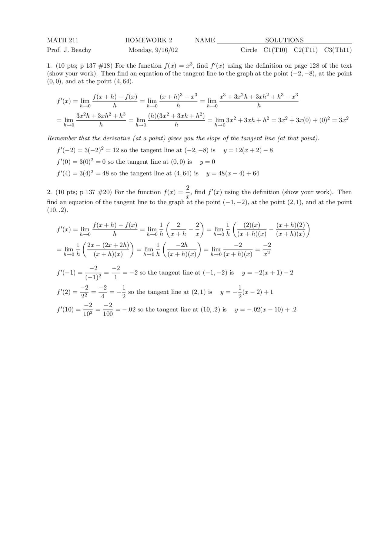 2 Solved Problems On The Derivative Functions Assignment 2 Math 211