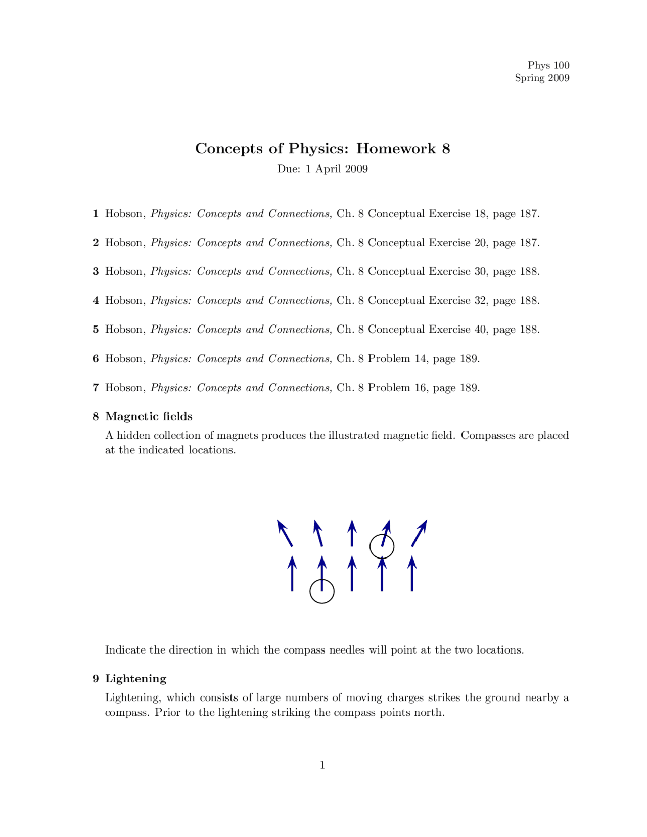 Physics 100 Concepts Of Physics Homework 8 Spring 2009 Prof David