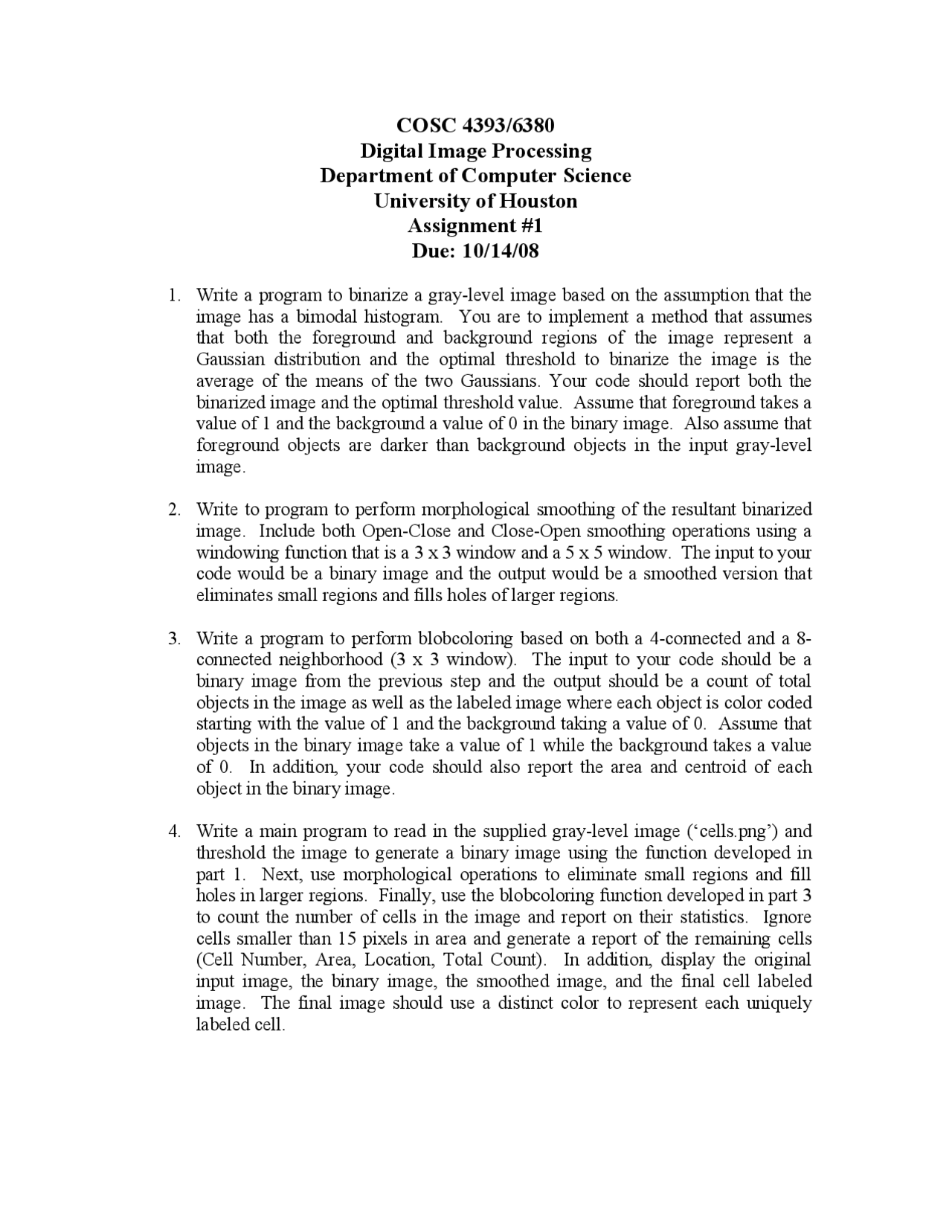 Digital Image Processing Practice Homework 1 Cosc 4393 Assignments Digital Signal