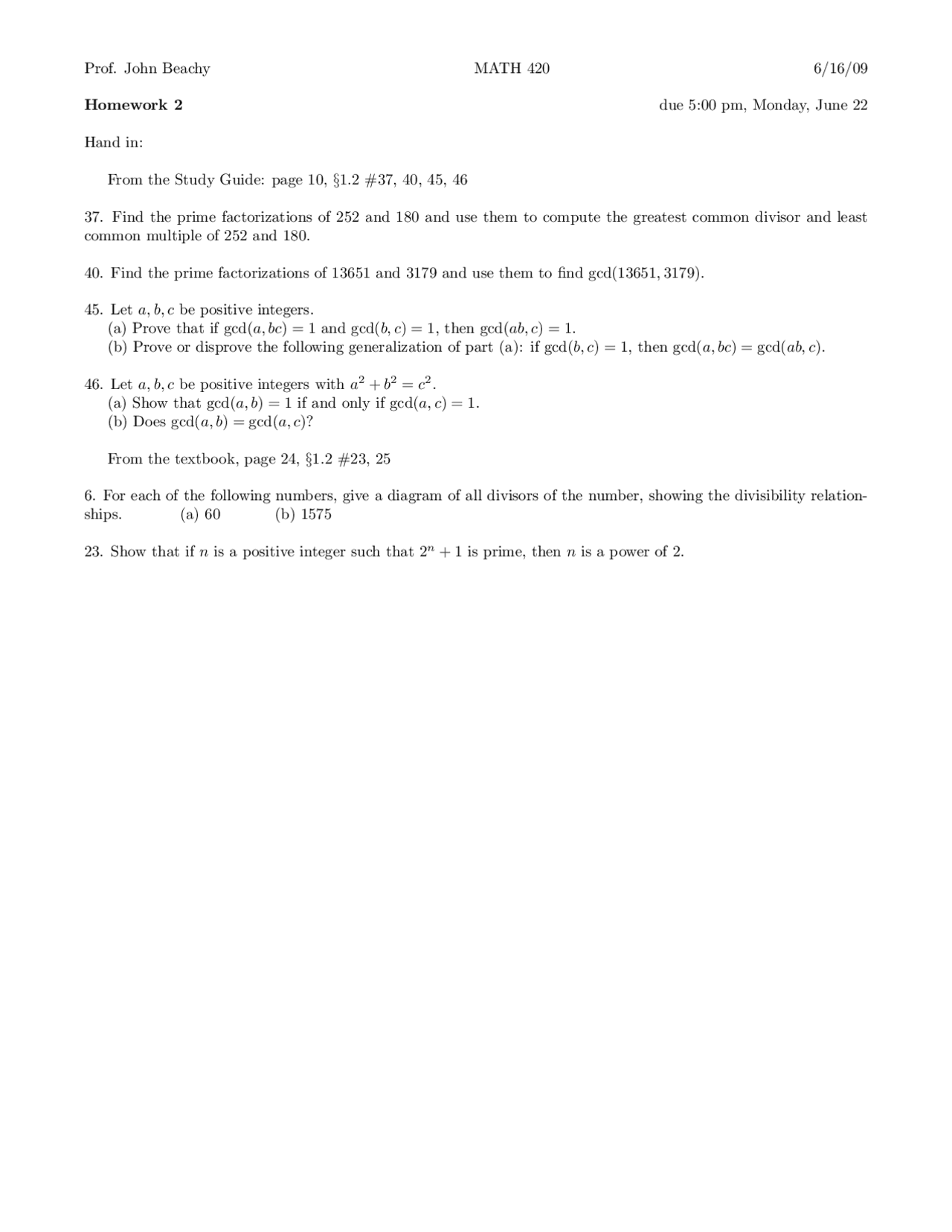 Algebra I Homework 2 Unsolved Questions Math 420 Docsity