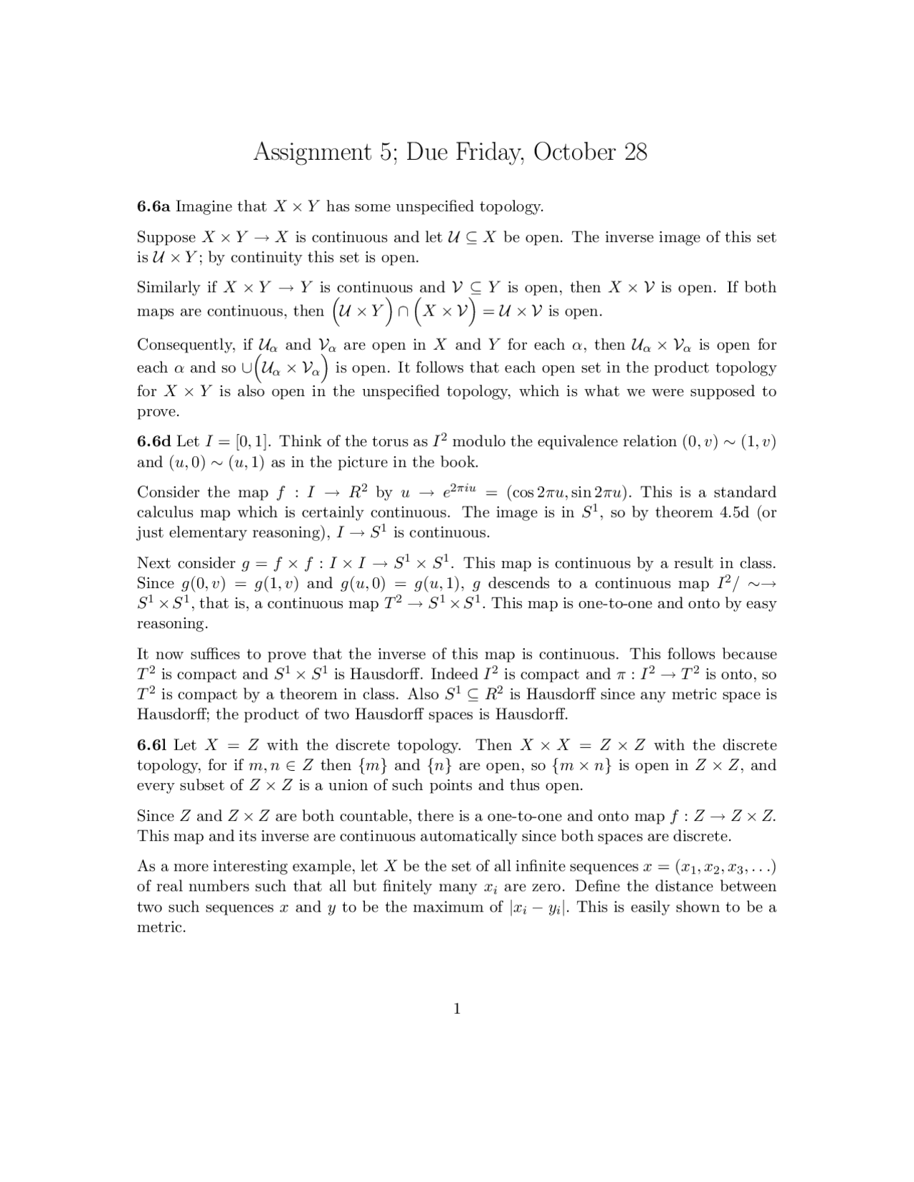 Assignment Questions With Solutions Introduction To Topology Math
