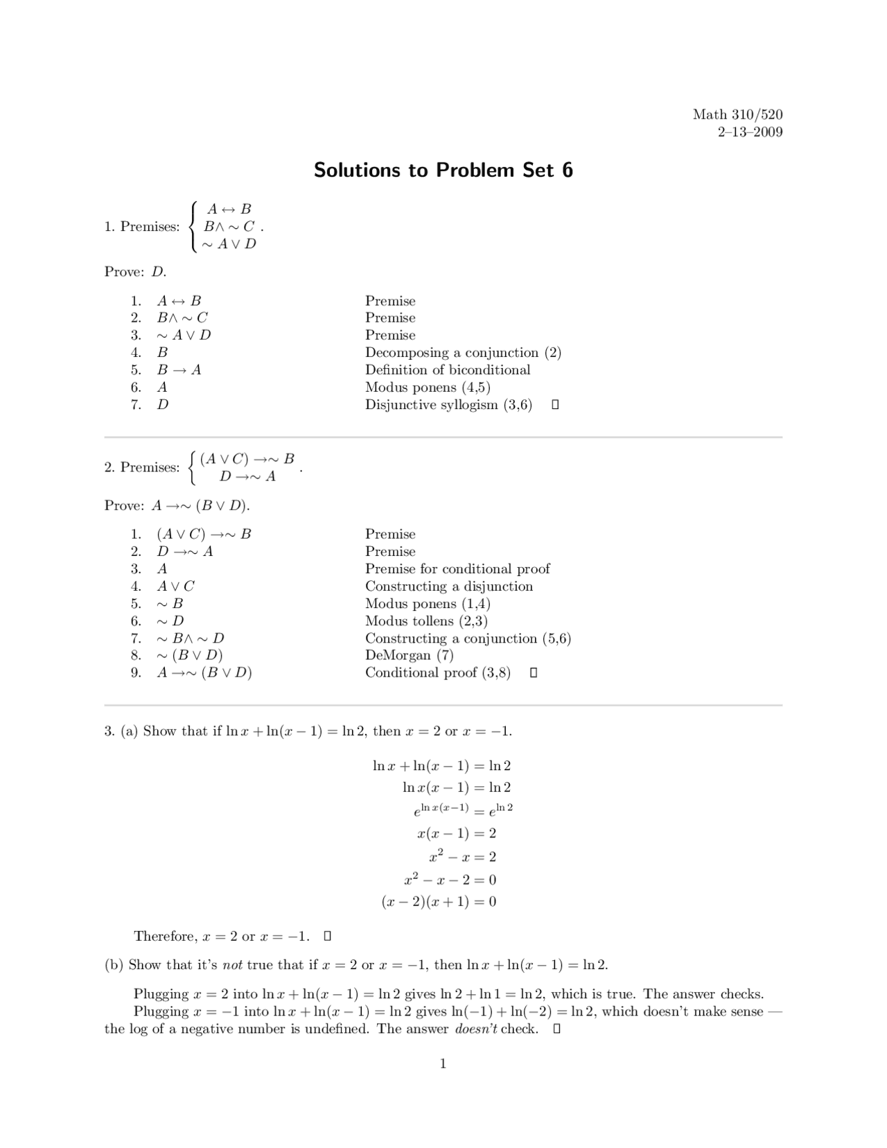 Solutions For Problem Set 6 Introduction To Mathematical Proof Math