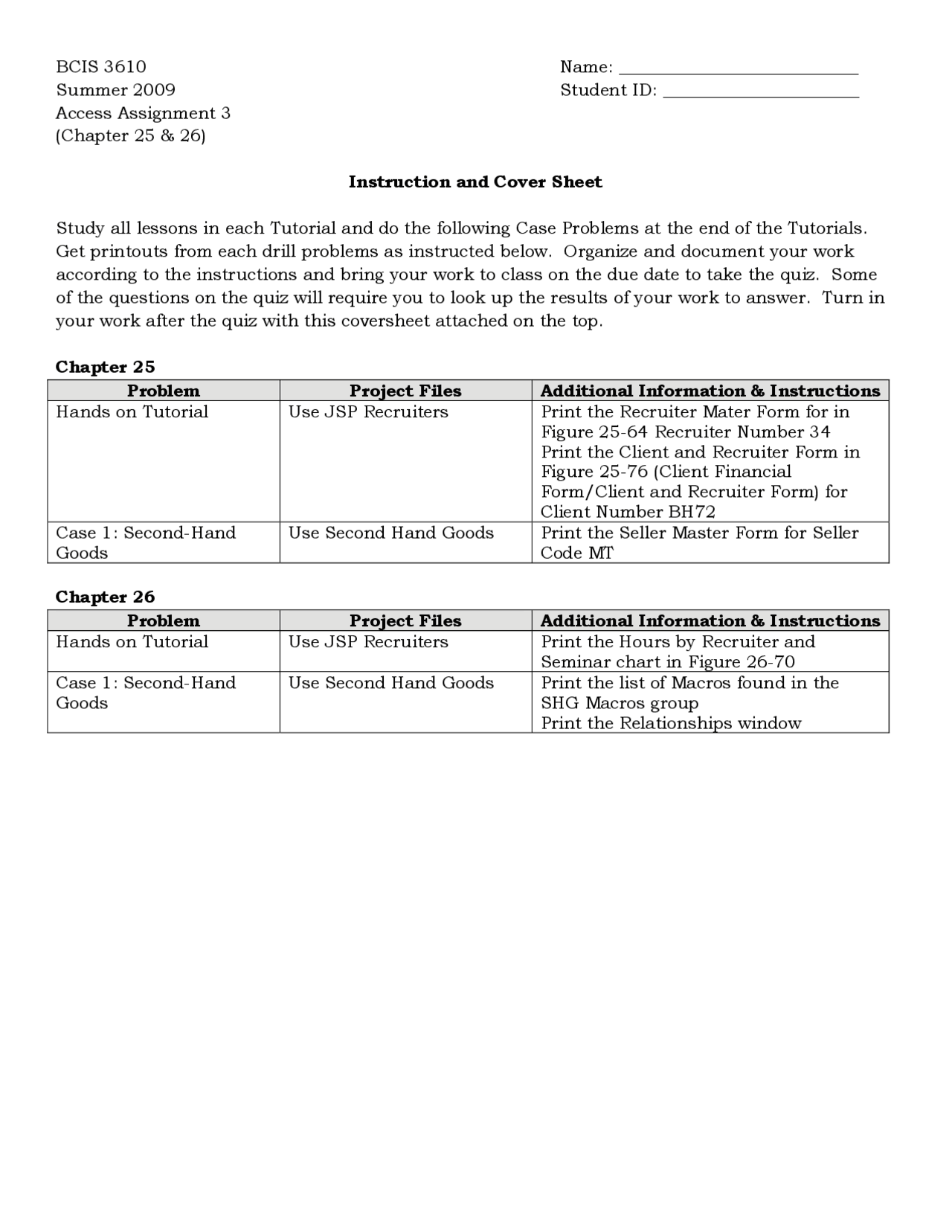 Instructions For Assignment 3 Basic Information Systems Bcis 3610