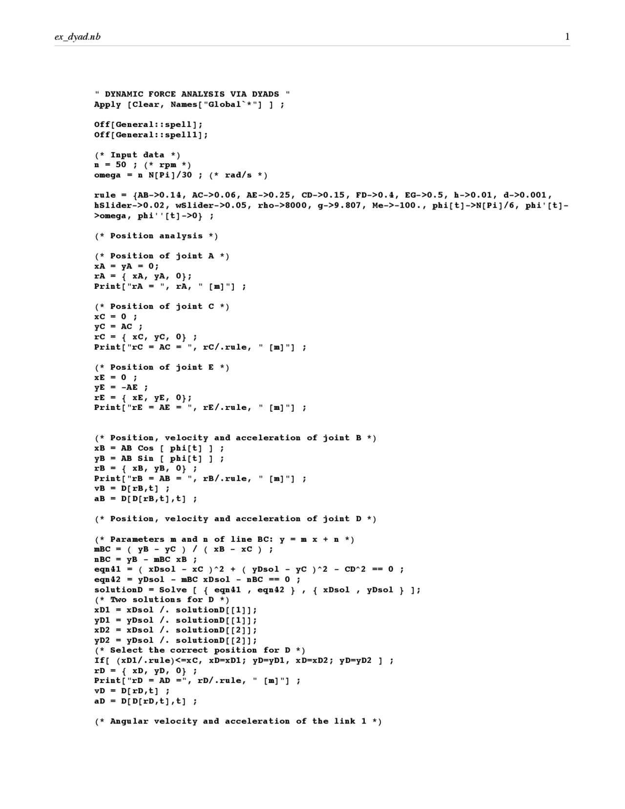 Dynamic Force Analysis Via Dyads Lecture Notes Mech 2120 Docsity