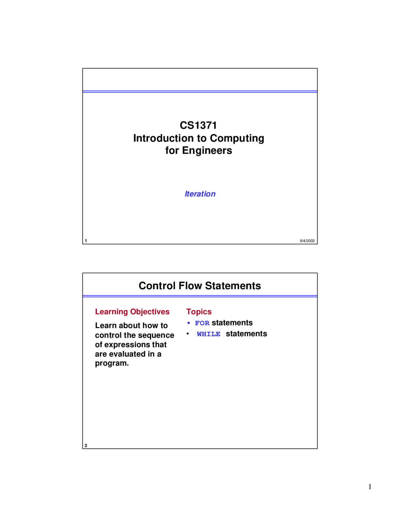 Iteration Control Flow Statements Lecture Slides Cs 1371 Docsity 3196