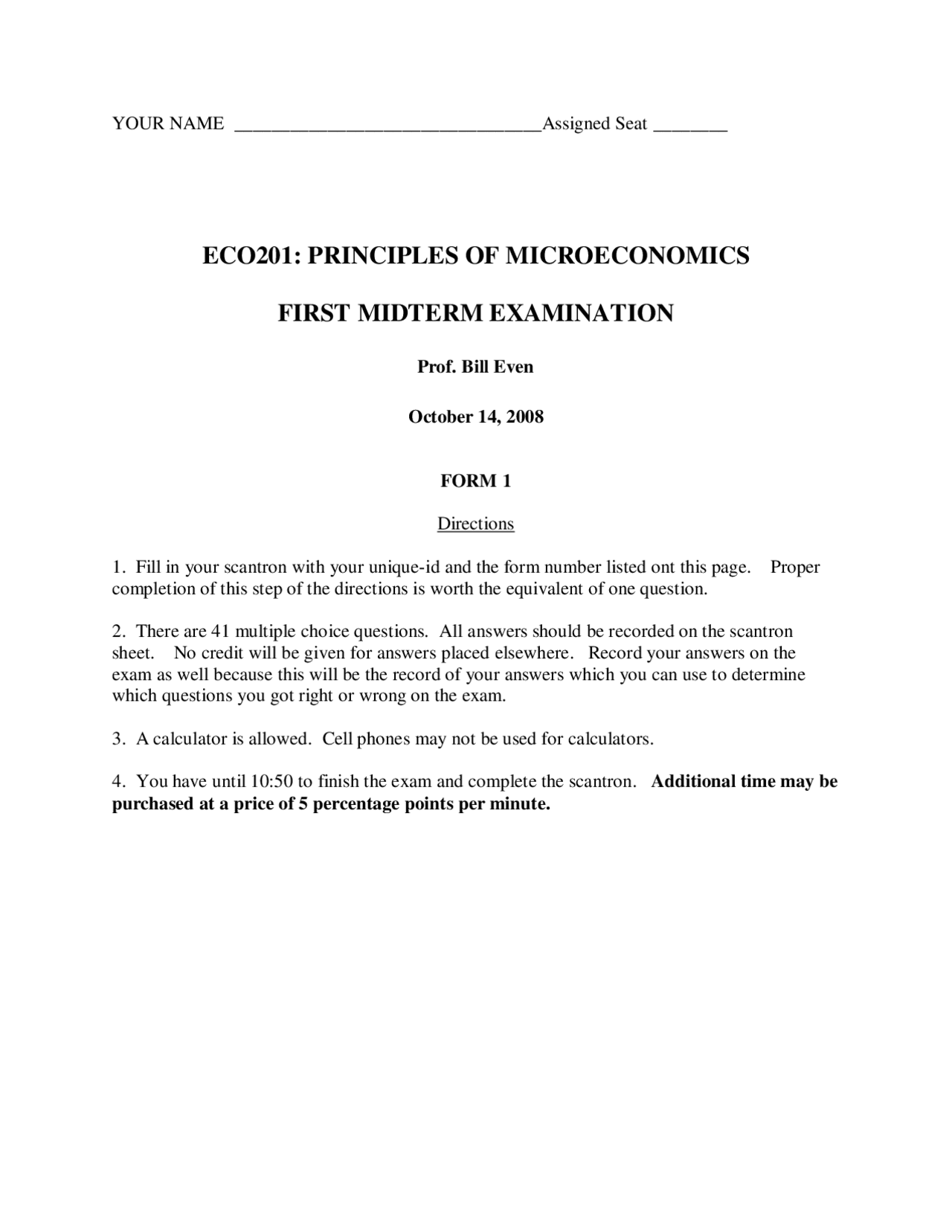 Sample Midterm Exam 1 Principles Of Microeconomics Eco 201 Docsity