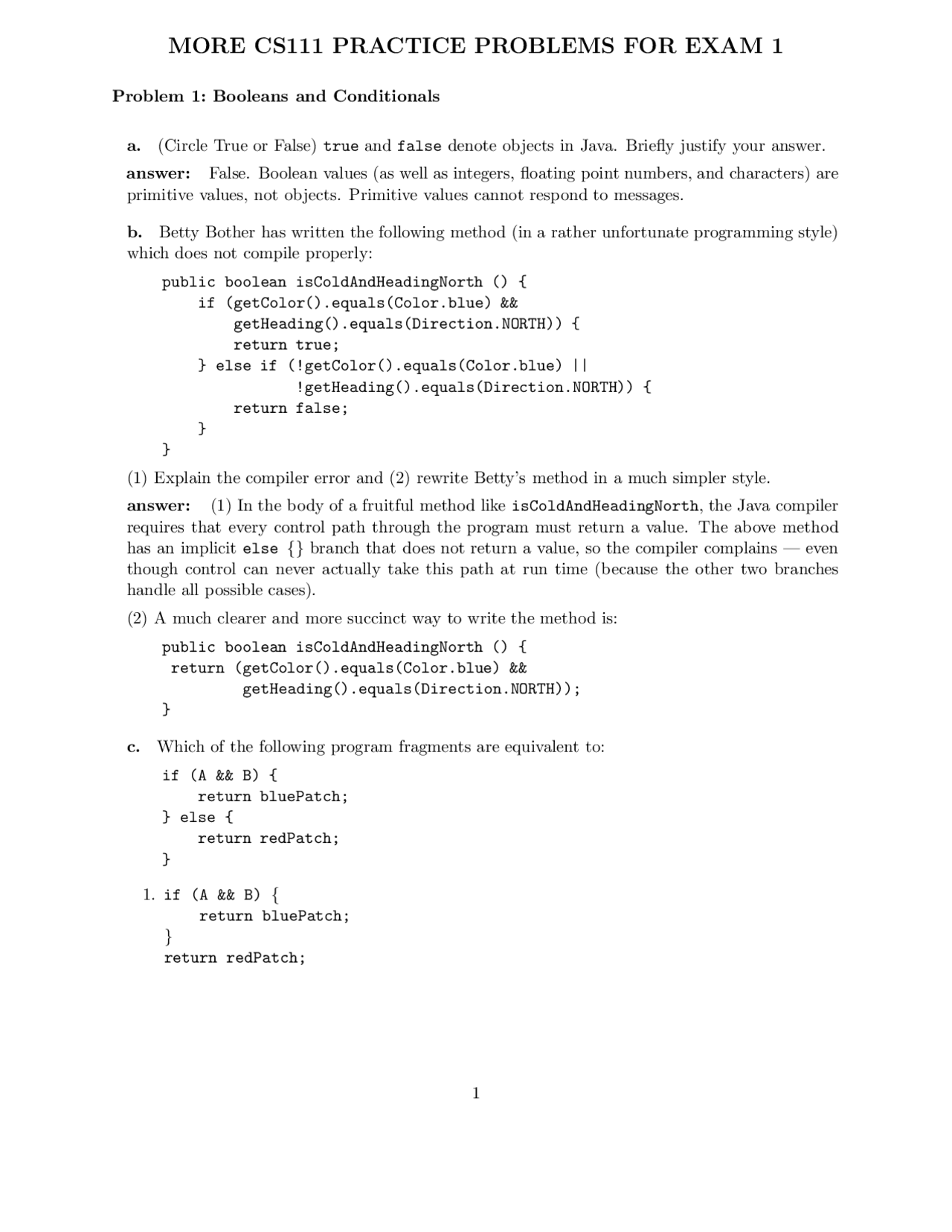 Practice Problems on the Boolean and Conditionals - Exam 1 | CS 111 - Docsity