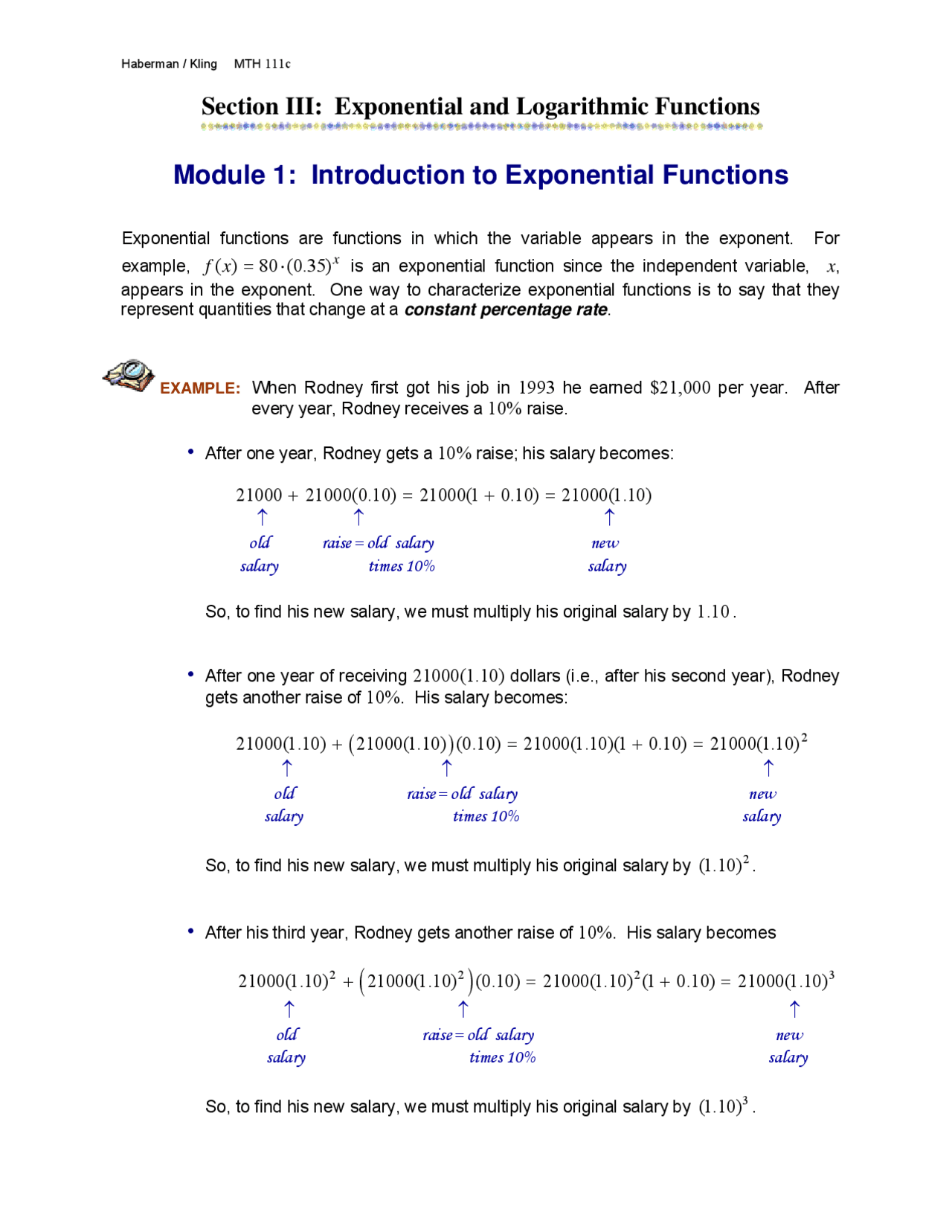 Exponential And Logarithmic Functions Lecture Slides Mth 111c Docsity