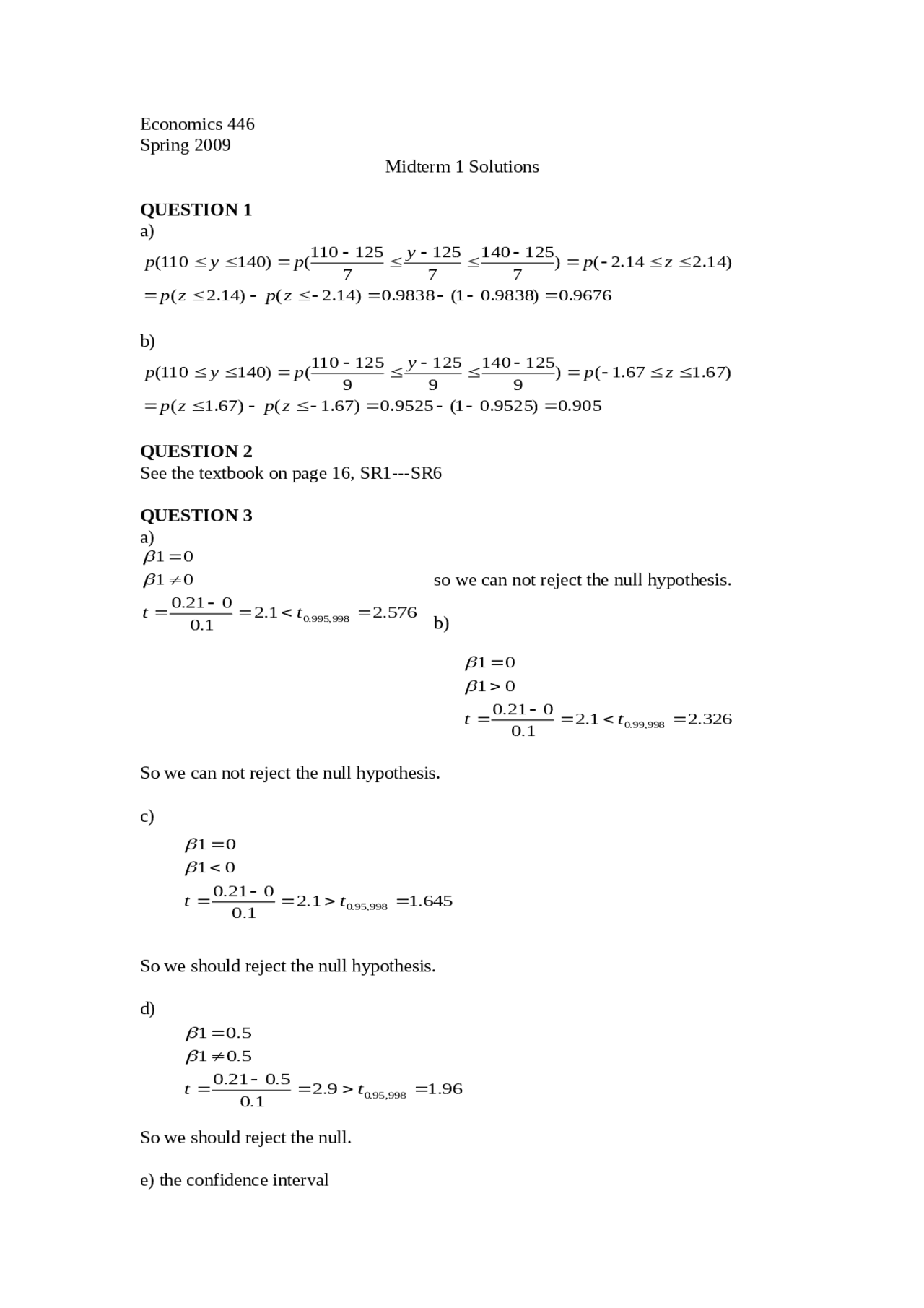 6 Questions With Solution Of Applied Econometric Midterm Exam 1