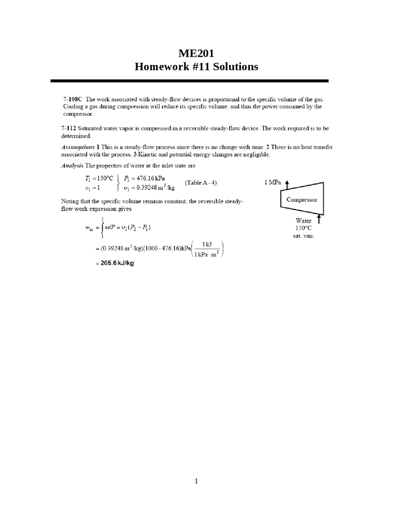 Homework 11 With Solutions Thermodynamics Me 201 Docsity