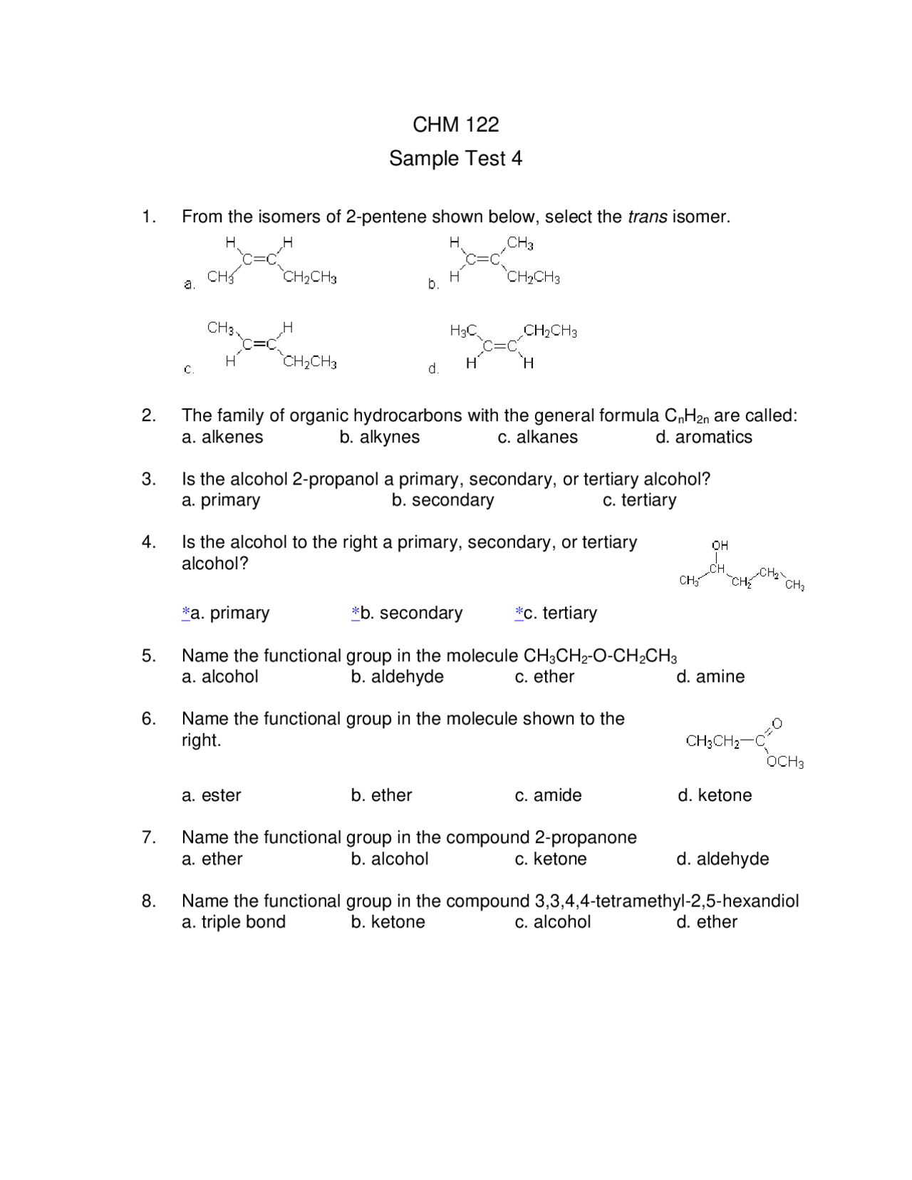 Sample Test 4 For General Chemistry 2 Chm 122 Docsity