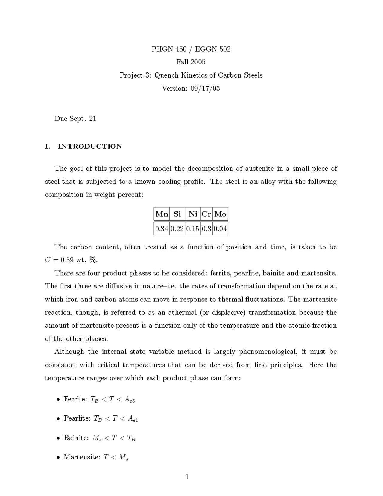 Project 3 For Quench Kinetics Of Carbon Steels Eggn 502 Docsity