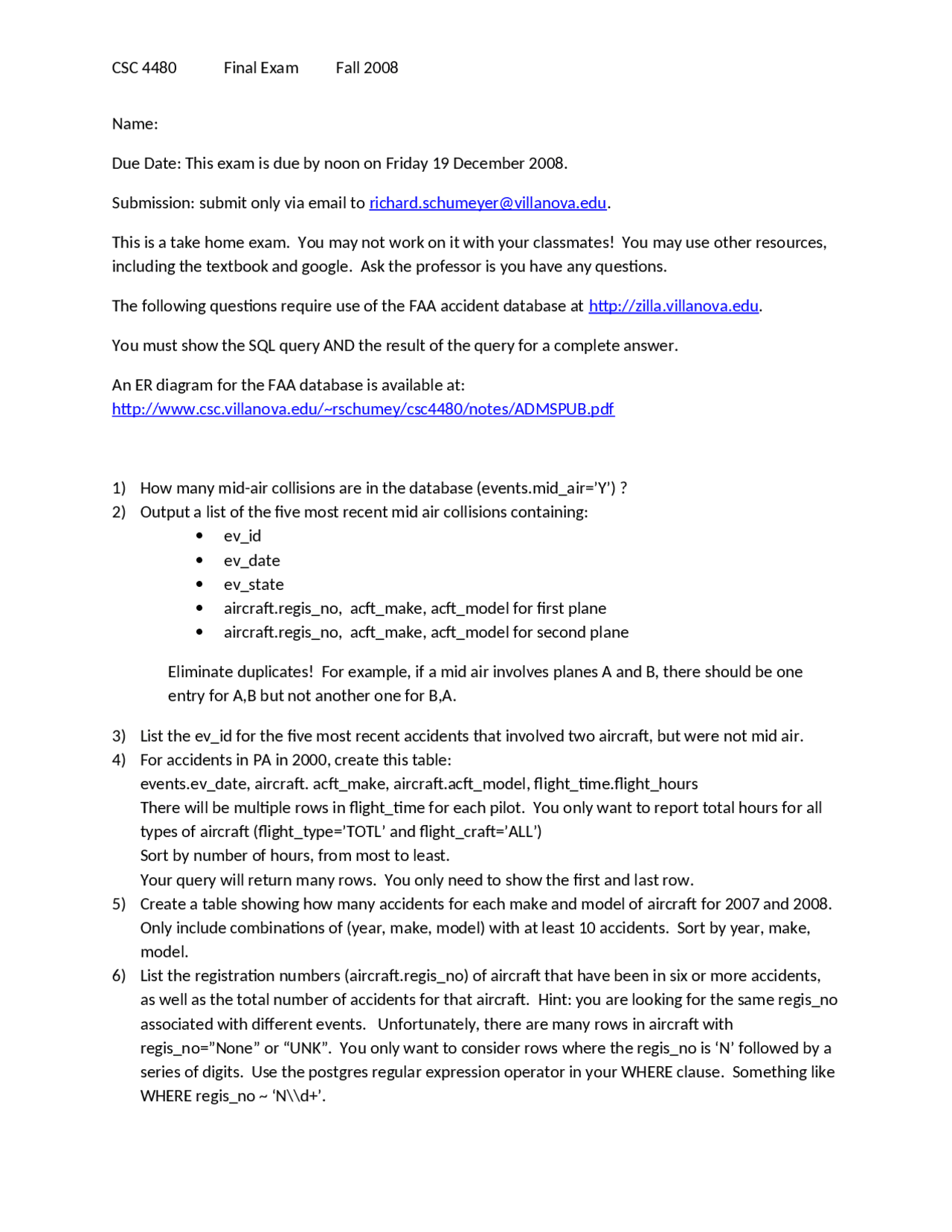 Final Exam Fall 2008 Principles Of Database Systems Csc 4480 Docsity 2003