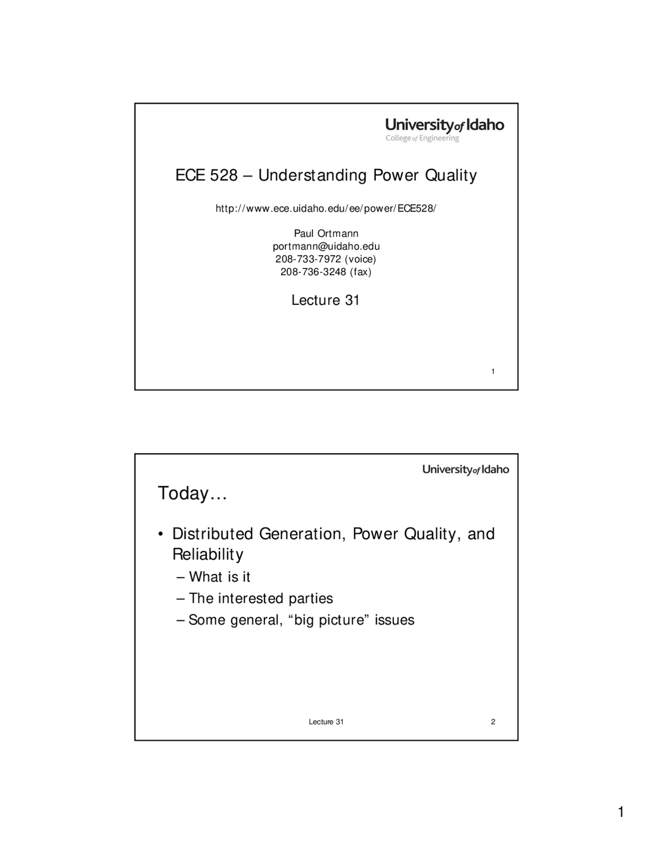Distributed Generation Power Quality And Reliability Lecture Slides