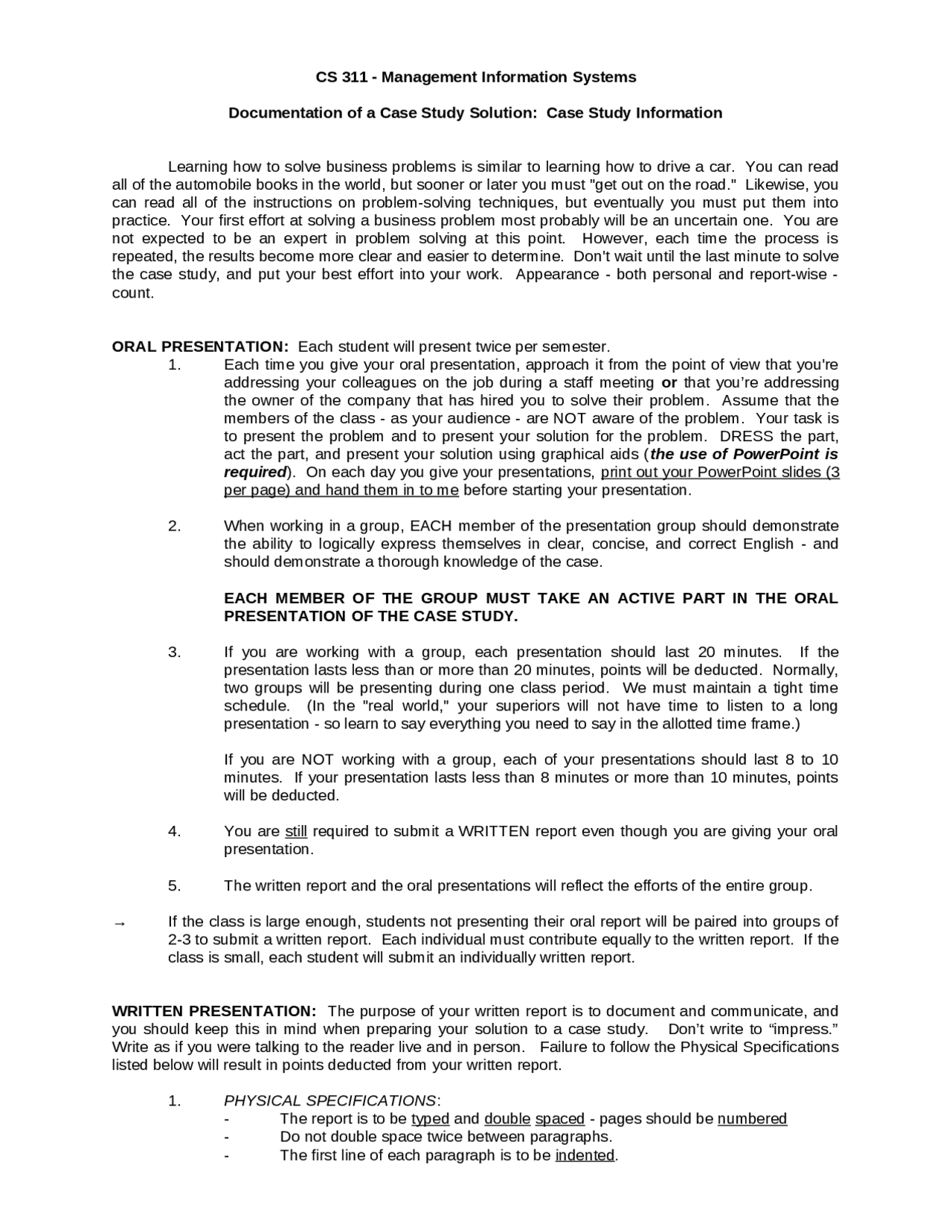 Documentation of a Case Study Solution - Management Information Systems | CS 311 | Notas de ...