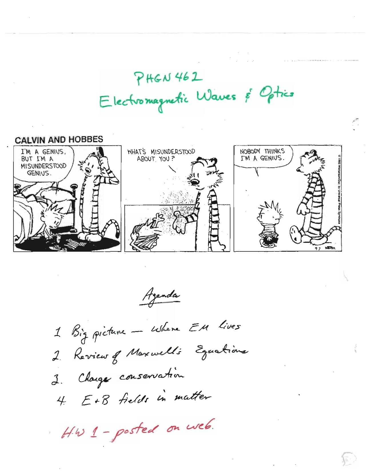 Electromagnetic Waves Optics Lecture Handout Phgn 462 Docsity