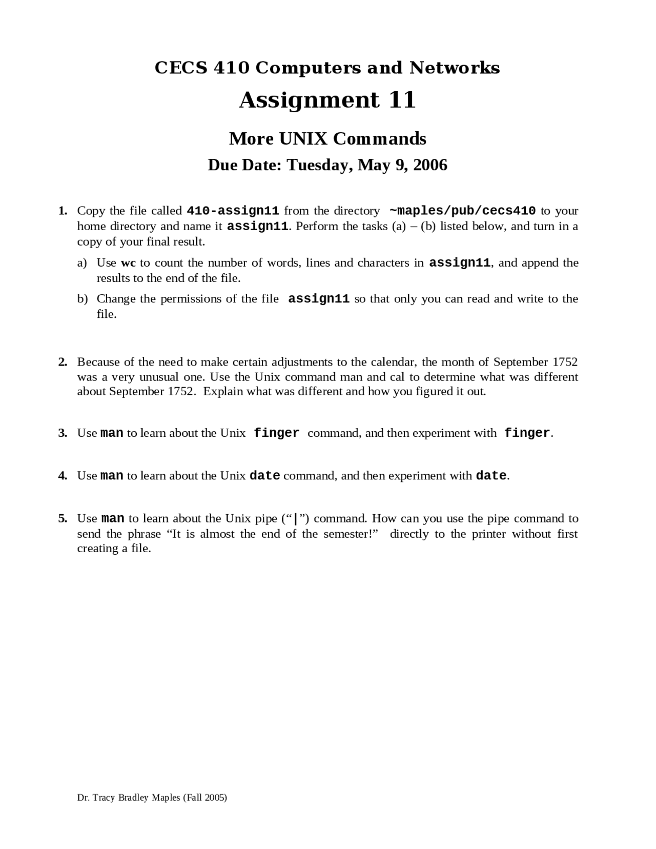 More Unix Commands Assignment 11 Cecs 410 Docsity 1275
