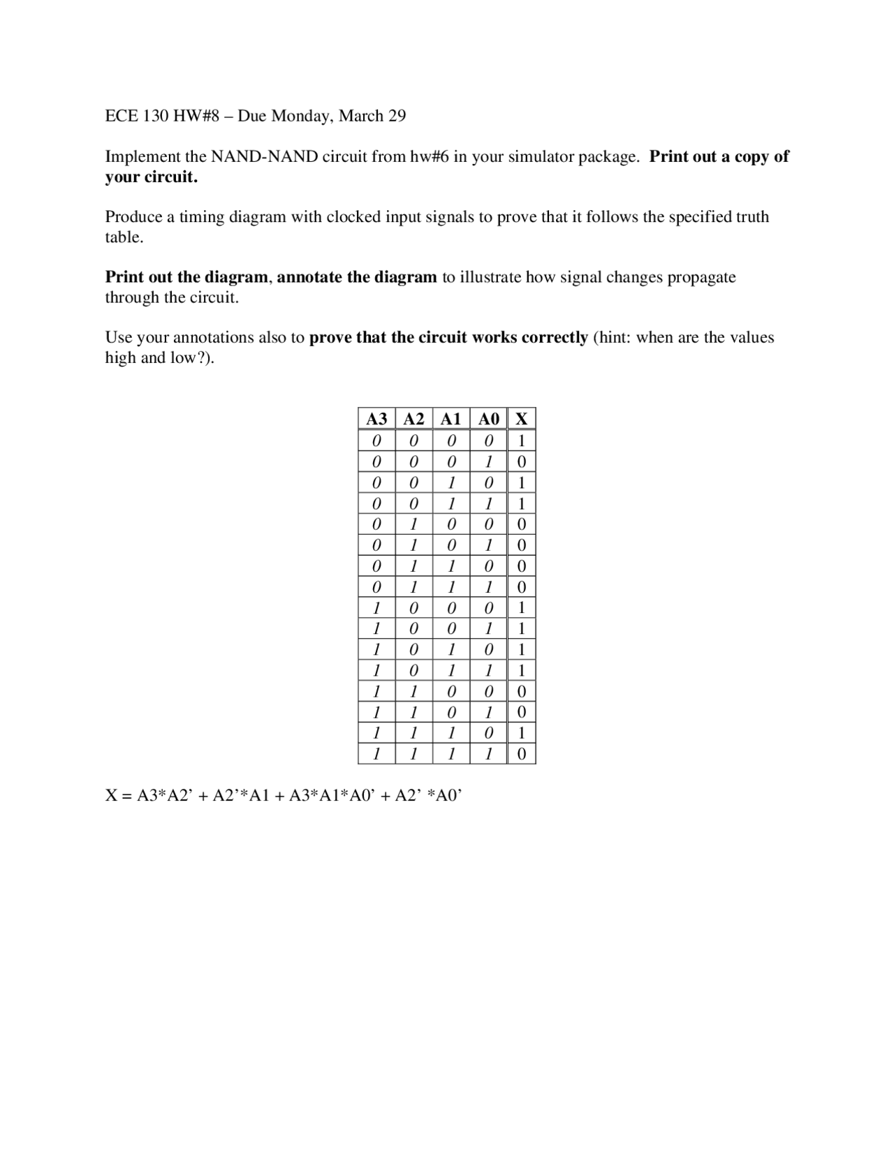 Introduction To Logic Design Homework 8 Ece 130 Docsity