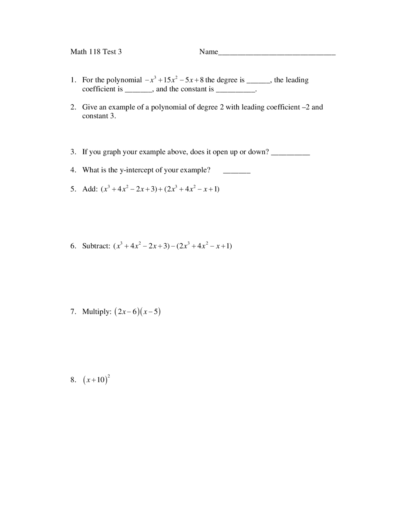 28 Solved Questions On Polynomials Functions Exam 3 Math 118 Docsity