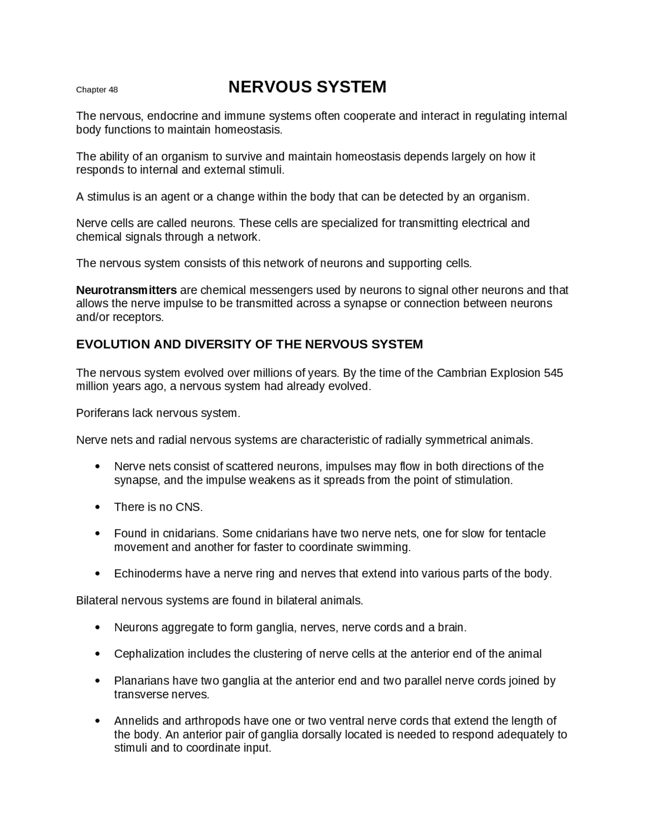 Nervous System - Lecture Notes | BIOL 112 - Docsity