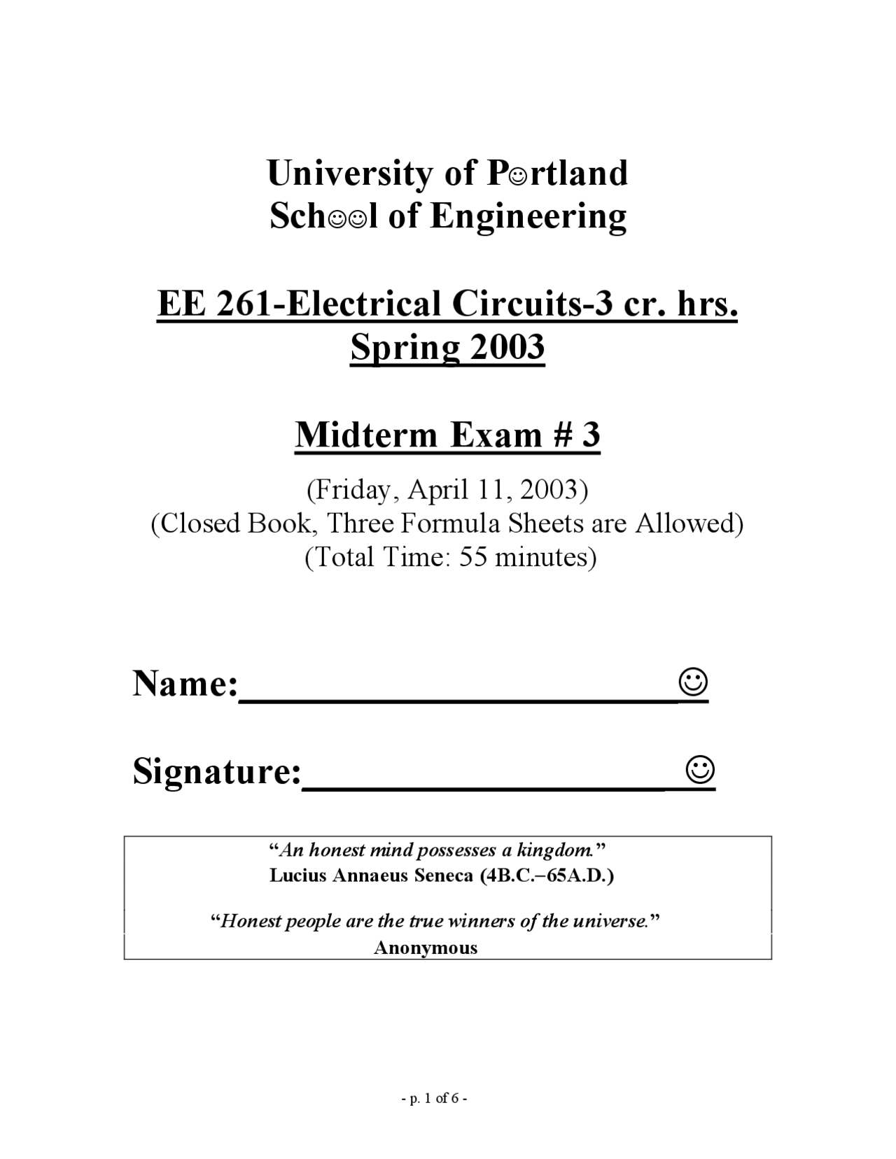Midterm Exam 3 Electrical Circuits Ee 261 Docsity
