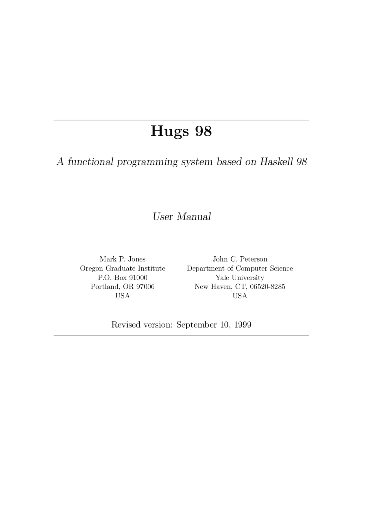 A Functional Programming System Based on Haskell 98 - User Manual | CS ...