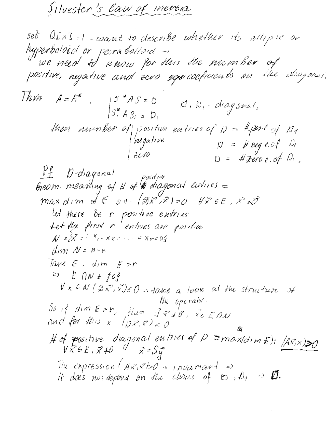 Silvers Law Of Inertia Handwritten Notes Math Xlist Docsity