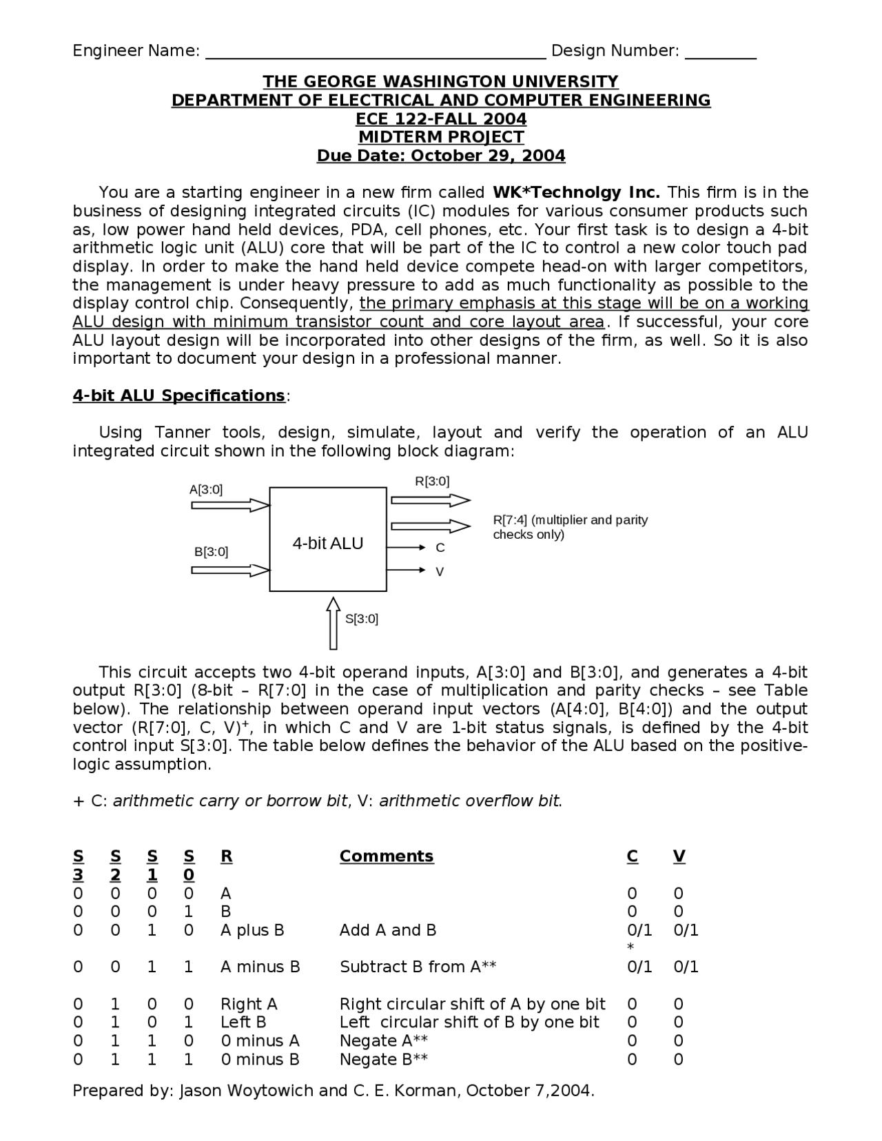 Midterm Project on Digital Electronics and Design | ECE 122 - Docsity