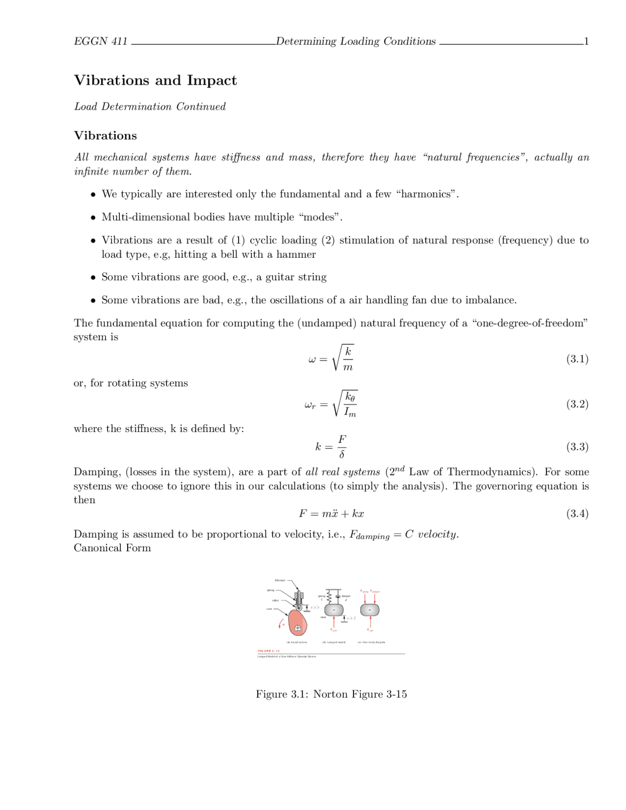 Lecture Notes On Vibrations And Impact Of Machine Design Eggn 411