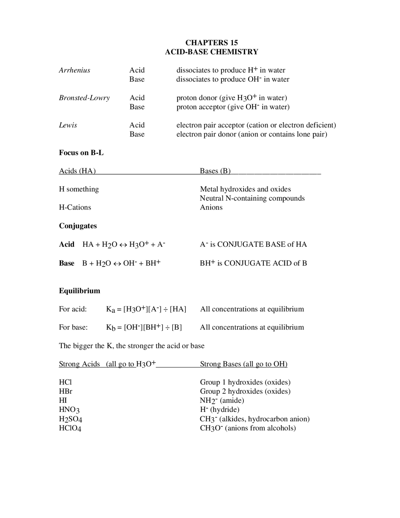 Acid Base Chemistry Lecture Slides Chem 1332 Docsity
