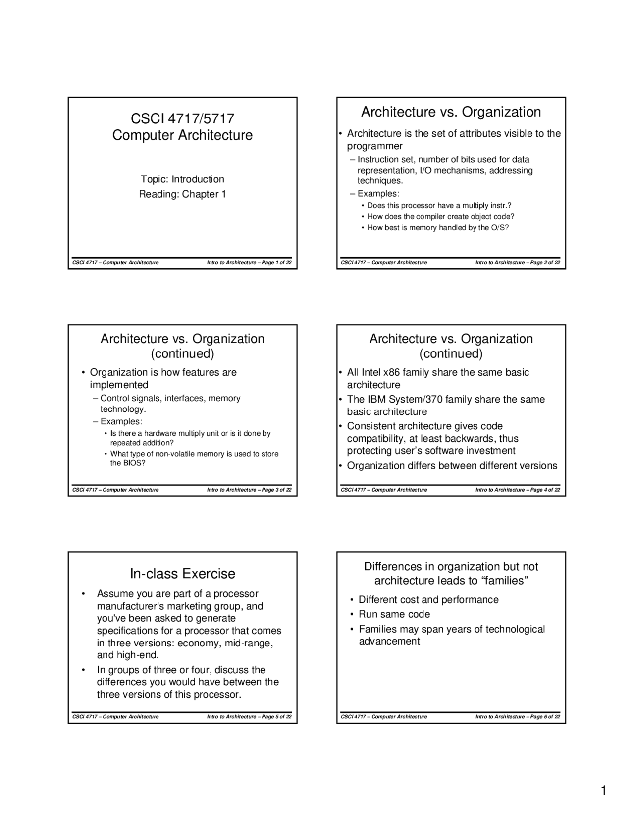 Lecture Slides On Architecture And Organization Csci 4717 Assignments Computer Architecture