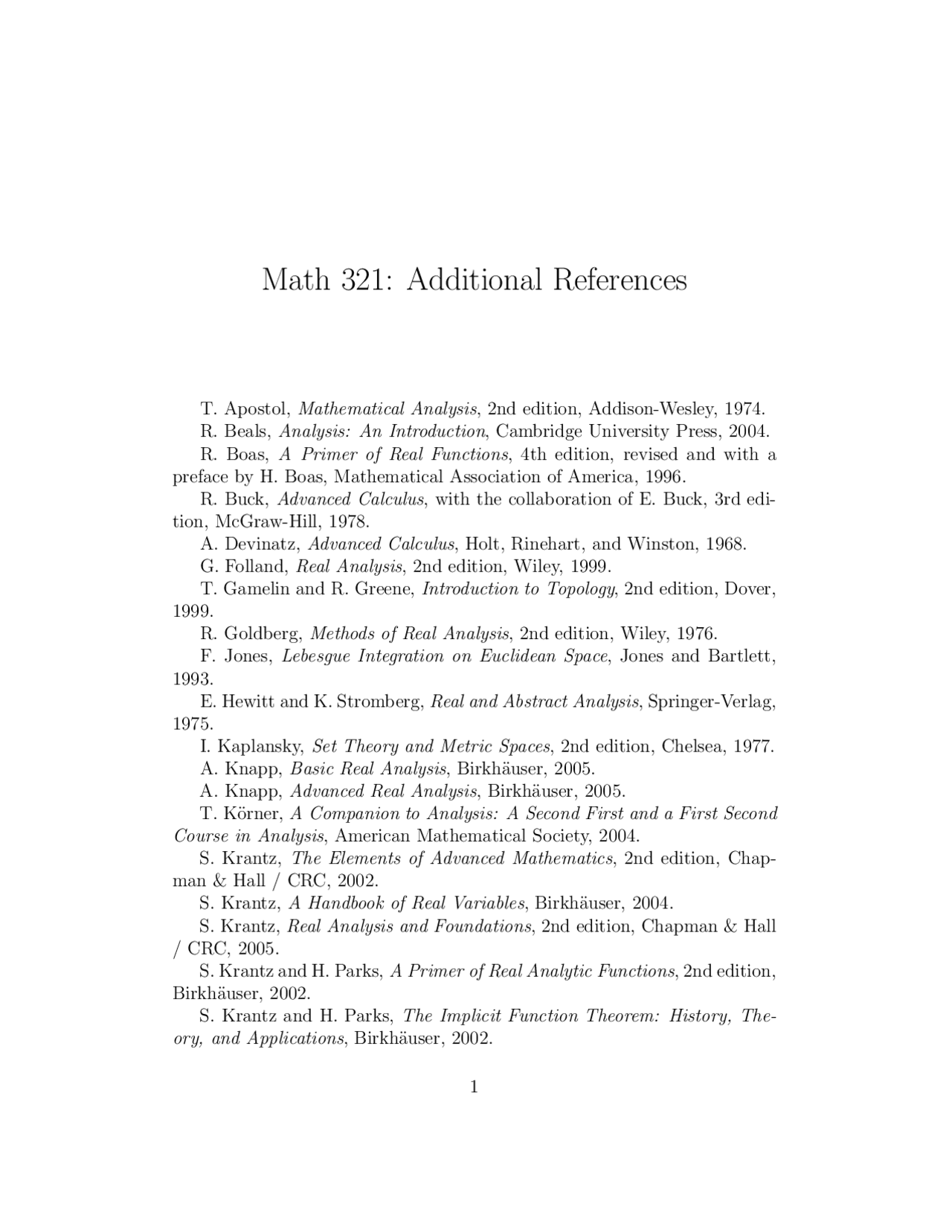 Additional References Introduction To Analysis I Math 321 Docsity